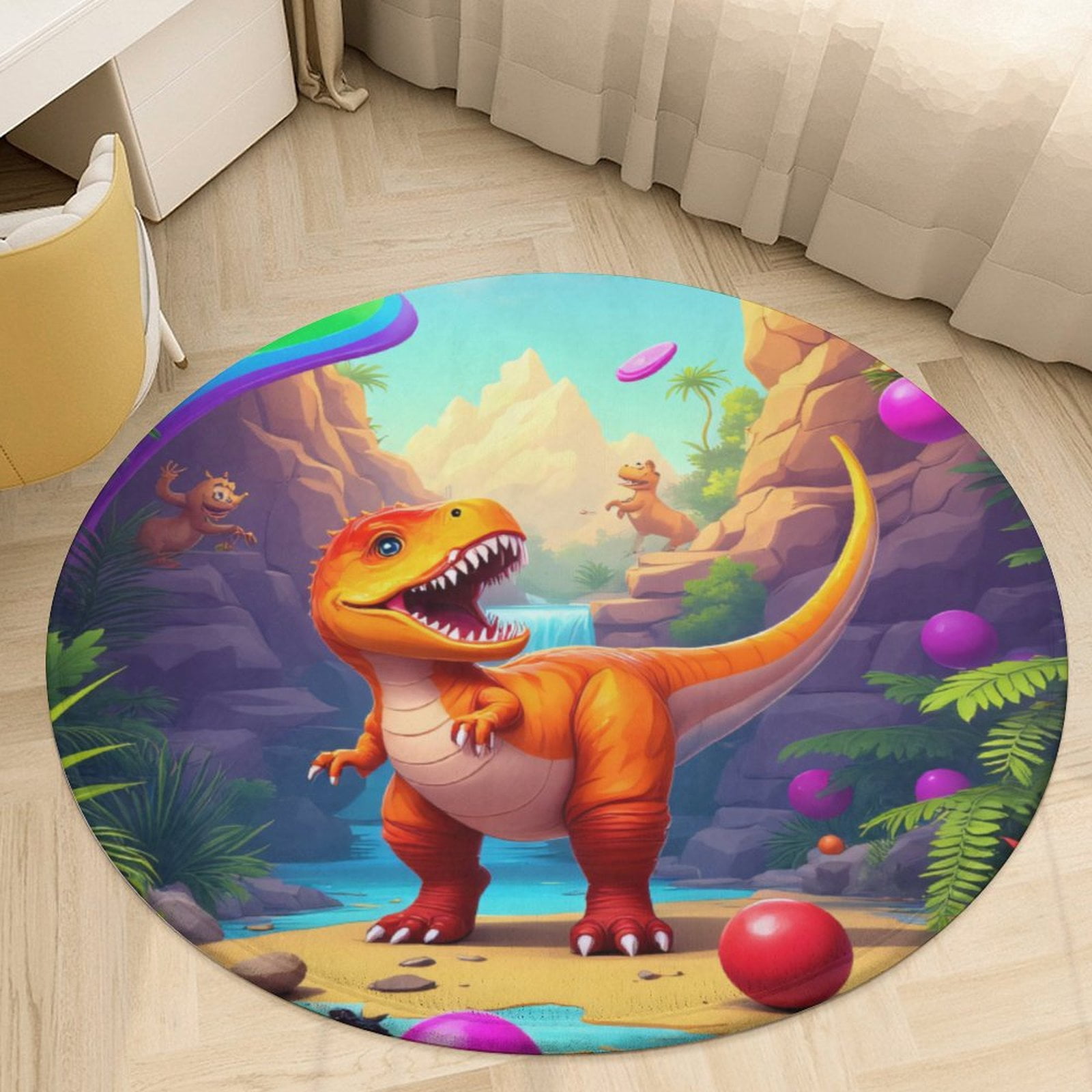 Dinosaur in Rainbow Jungle Round Area Rugs for Bedroom Living Room, 6FT ...