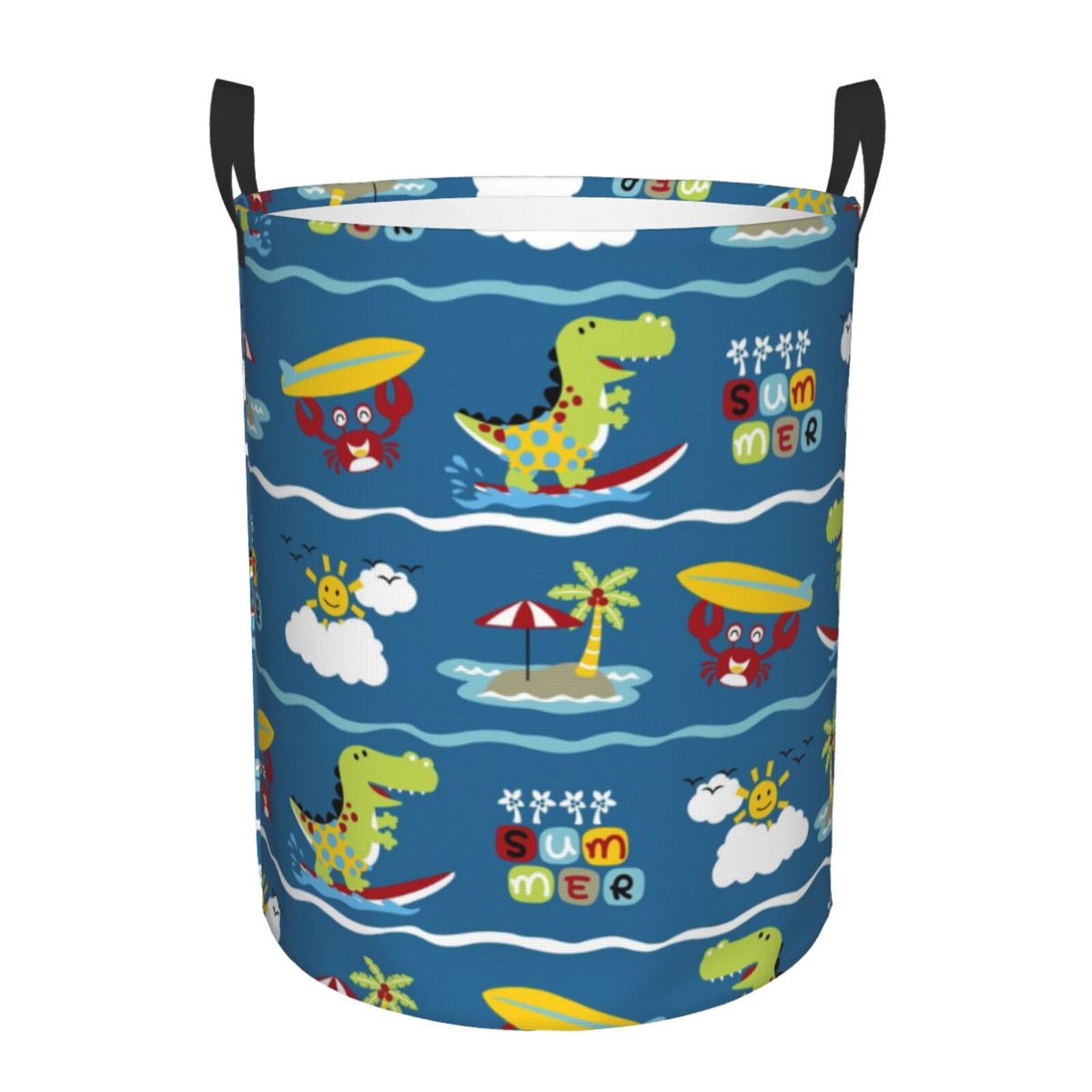 Dinosaur on the Beach Vacation Round Laundry Basket, Laundry Hamper ...