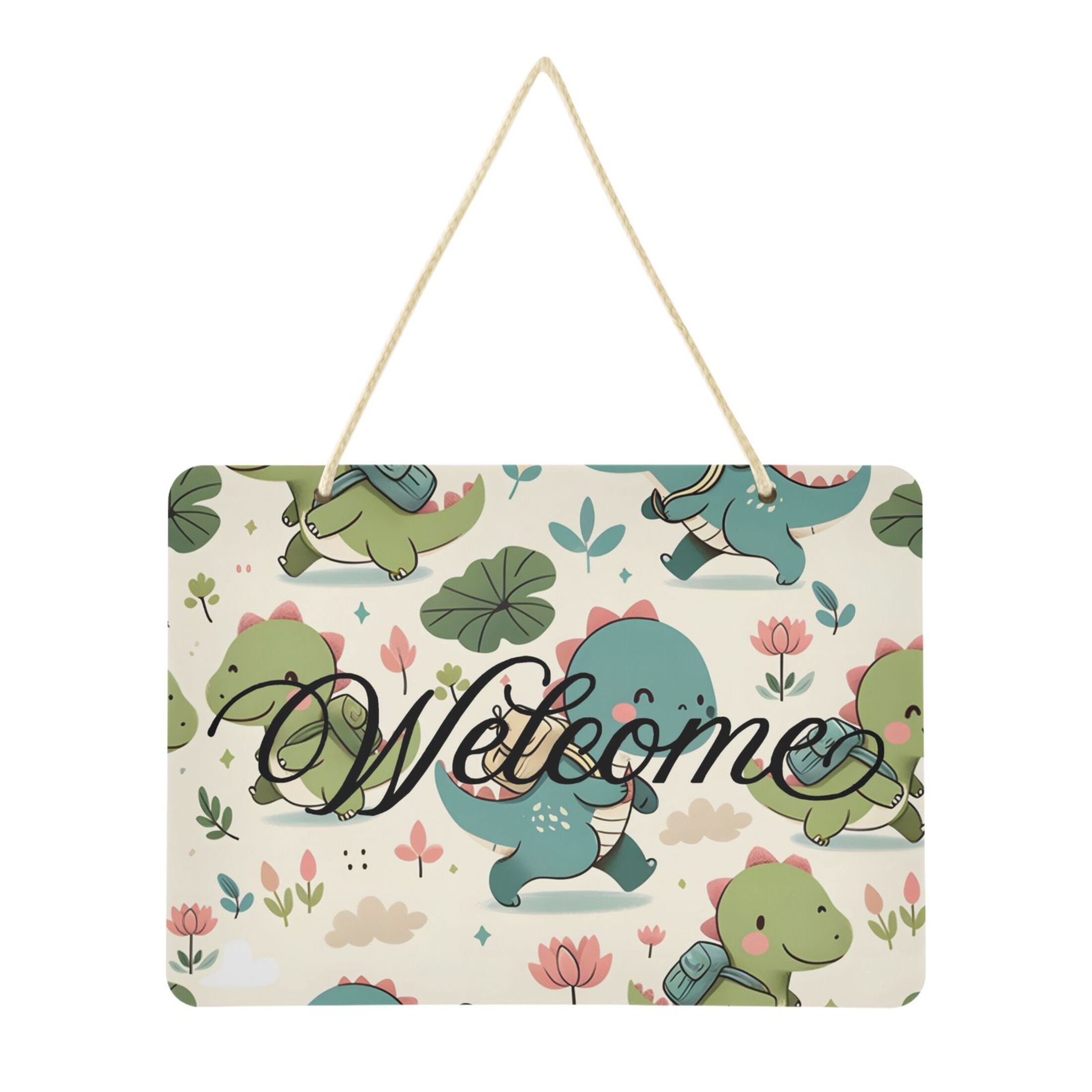 Dinosaur with Backpack Welcome Sign Front Door PVC 14x10 inch Hanger ...
