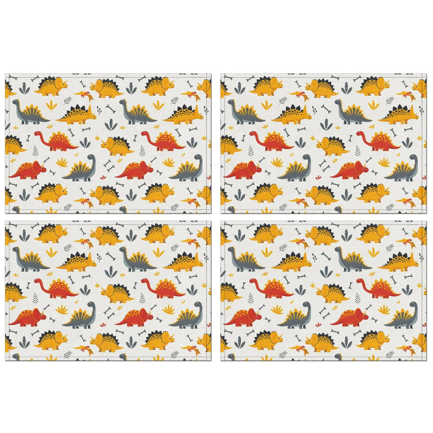 Dinosaur with Bones Pattern Summer Placemats Table Placemats Set Of 4 ...