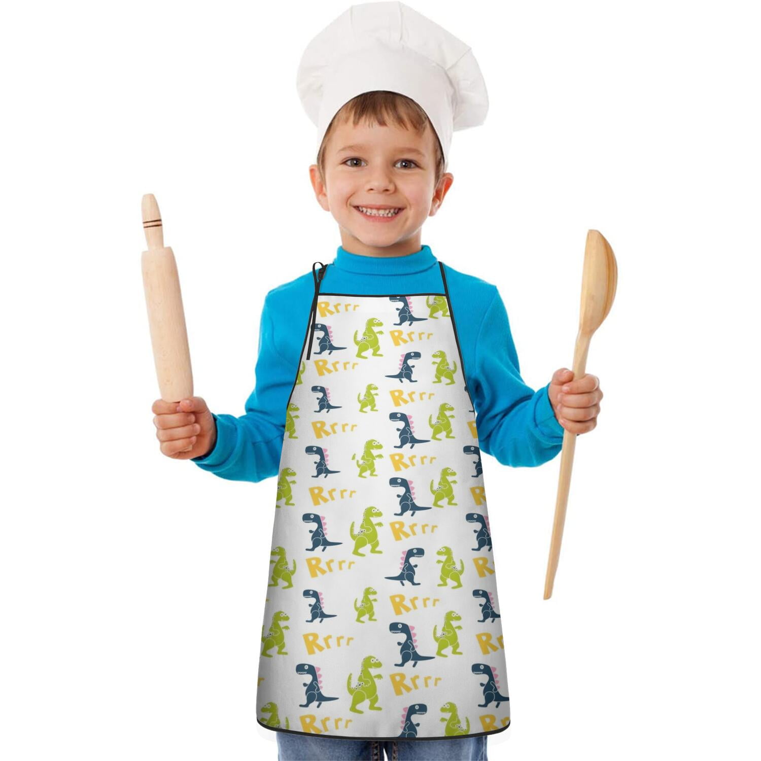 Dinosaur with Rrrr Pattern Kids Aprons for Girls and Boys,Adjustable ...