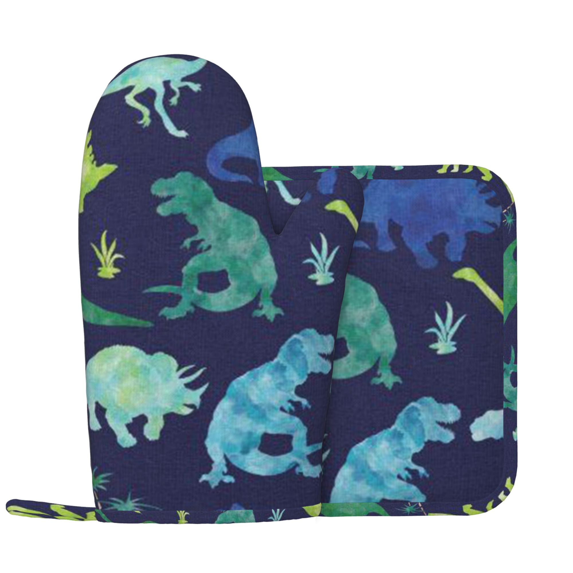 Dinosaurier-Silhouette Dinosaur silhouette Oven gloves, pot clamp set ...