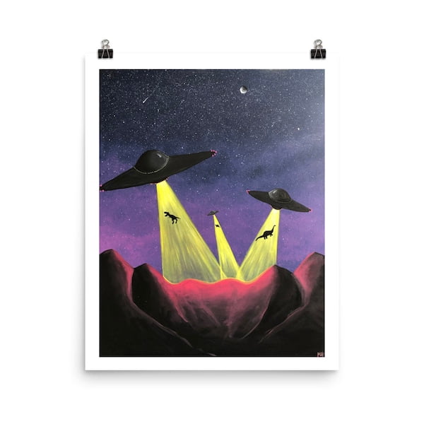 Dinosaurs Being Abducted By Ufo'S Poster | Sci-Fi Wall Art ...