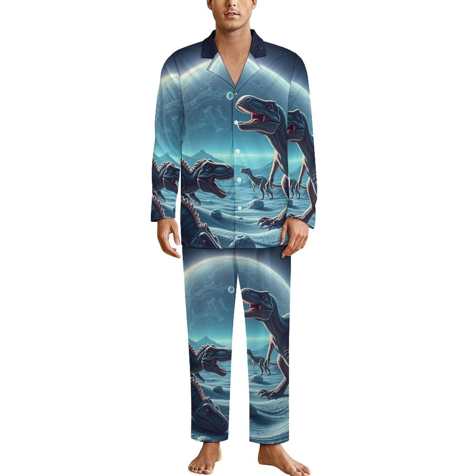 Dinosaurs Alien Moon Sleepwear Autumn Casual Oversize Pajama Sets Man ...