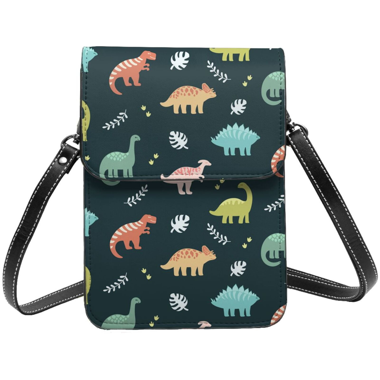 Dinosaurs And Leaves Cell Phone Purse Small Crossbody Bag with Strap ...