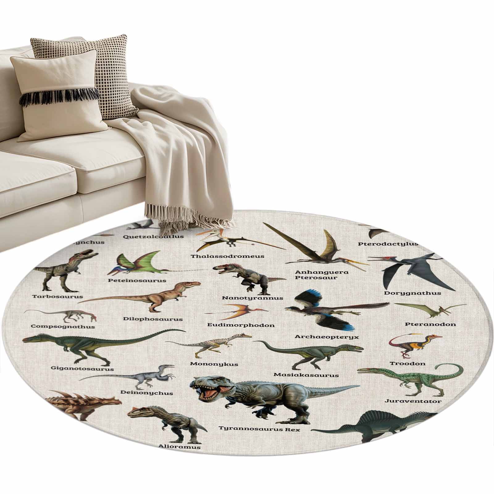 Dinosaurs Area Rug, Vintage Major Dinosaur Groups of Jurassic Era ...