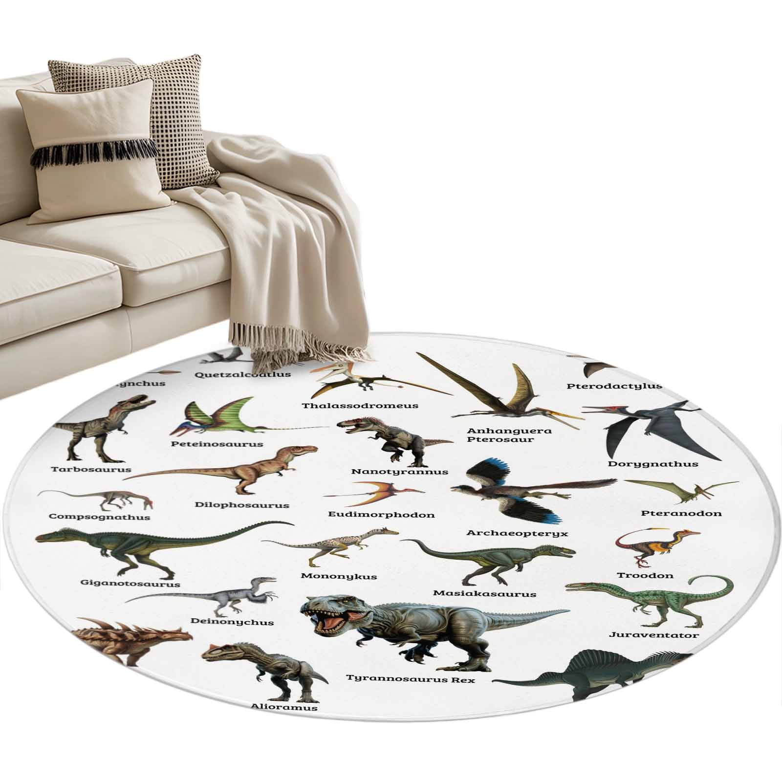 Dinosaurs Area Rug, Vintage Major Dinosaur Groups of Jurassic Era Wild ...