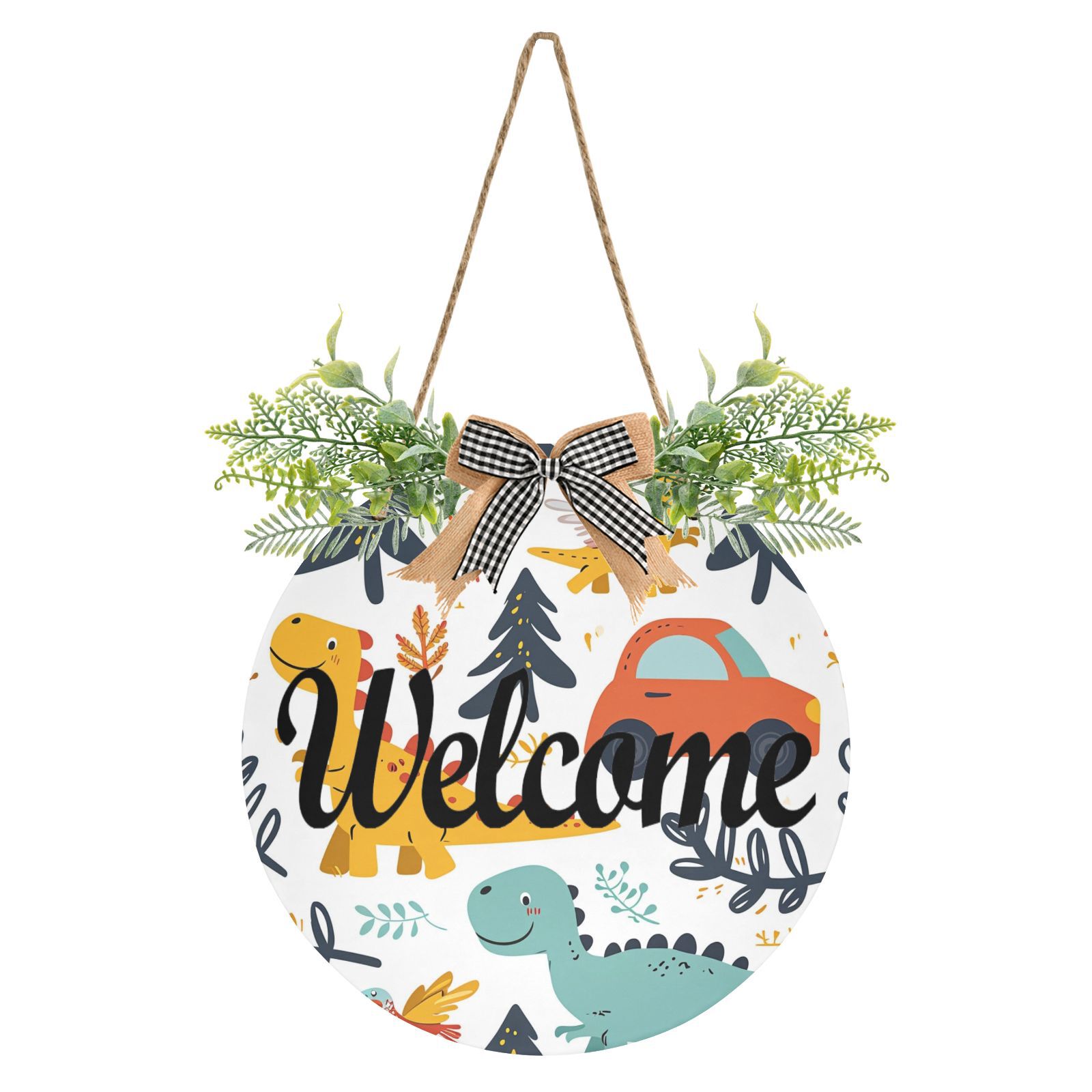 Dinosaurs Birds Leaves Cars Welcome Sign for Front Door Wreath Door ...