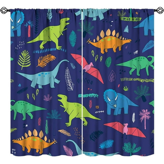 Dinosaurs Blackout Curtains Cute Cartoon Animals Dino Tropical Plant ...