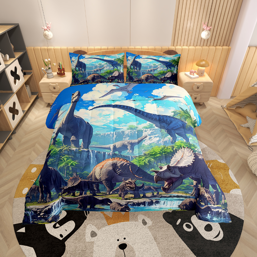 Dinosaurs Bedding Sets Queen,3D Dino Quilt Dinosaurios Reptile Jungle Animal Comforter Set ...