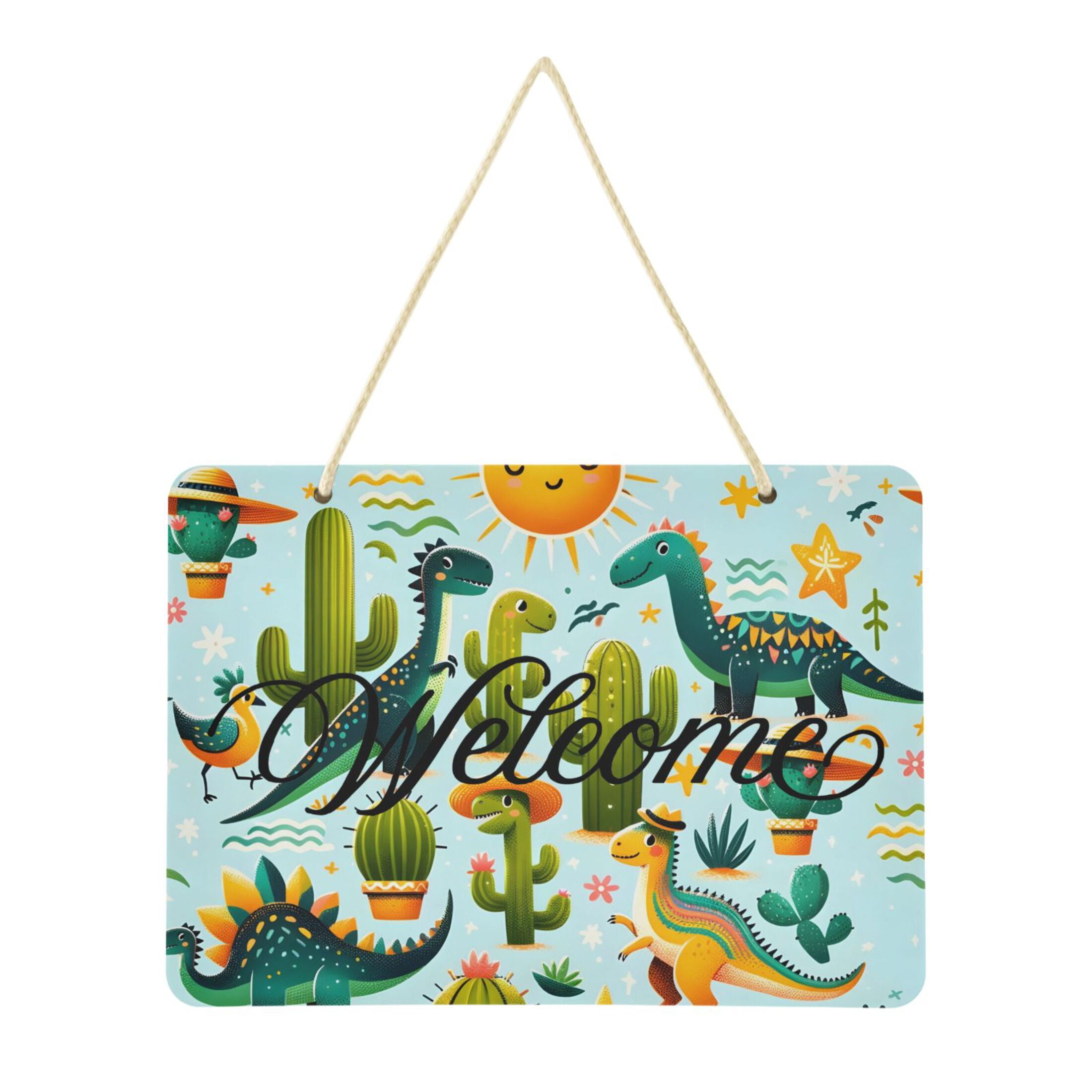 Dinosaurs Cactus Sun Star Cloud Welcome Sign Front Door PVC 14x10 inch ...