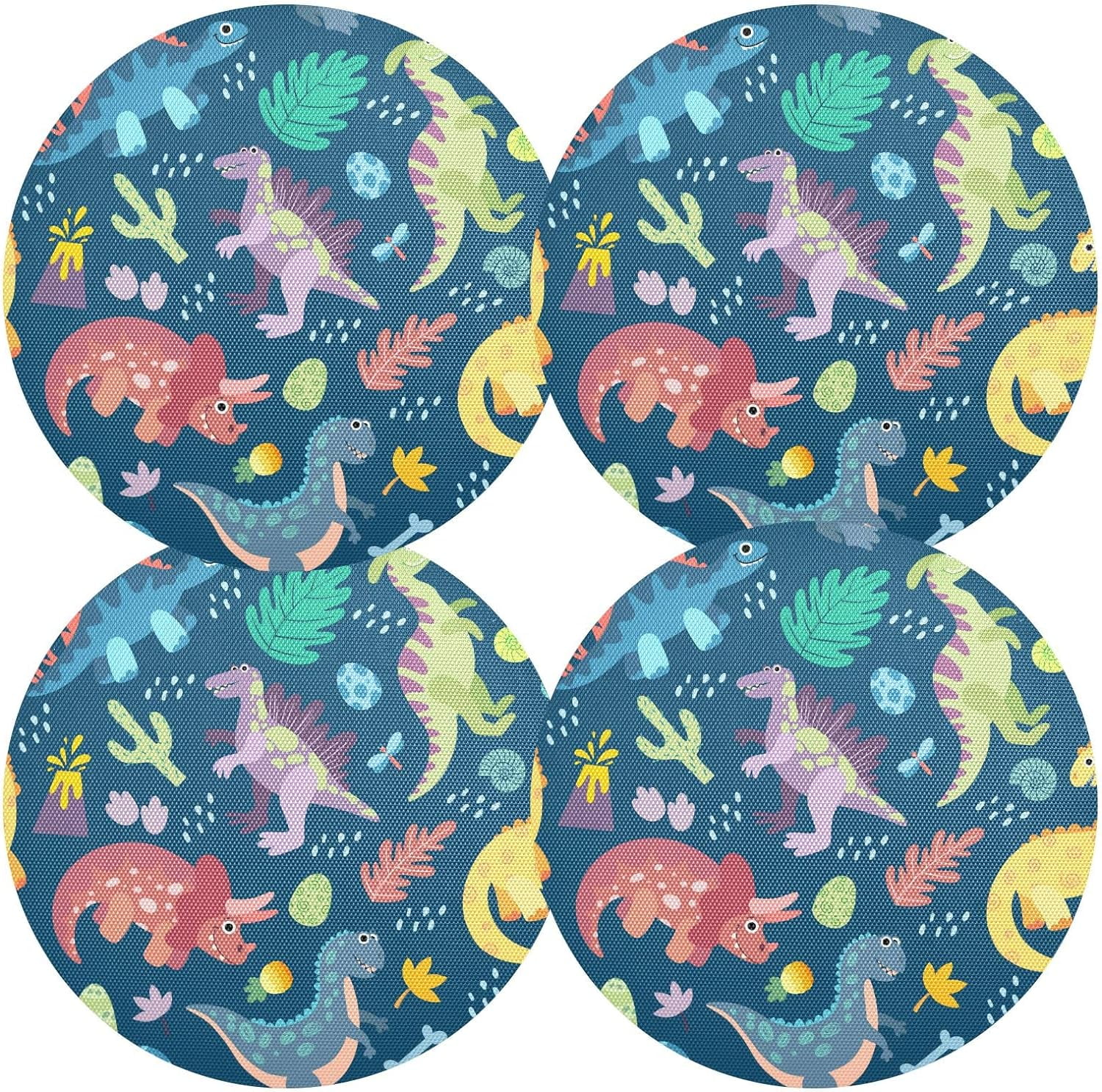 Dinosaurs Cartoons Dino Round Place Mats Set of 4, Heat Stain ...