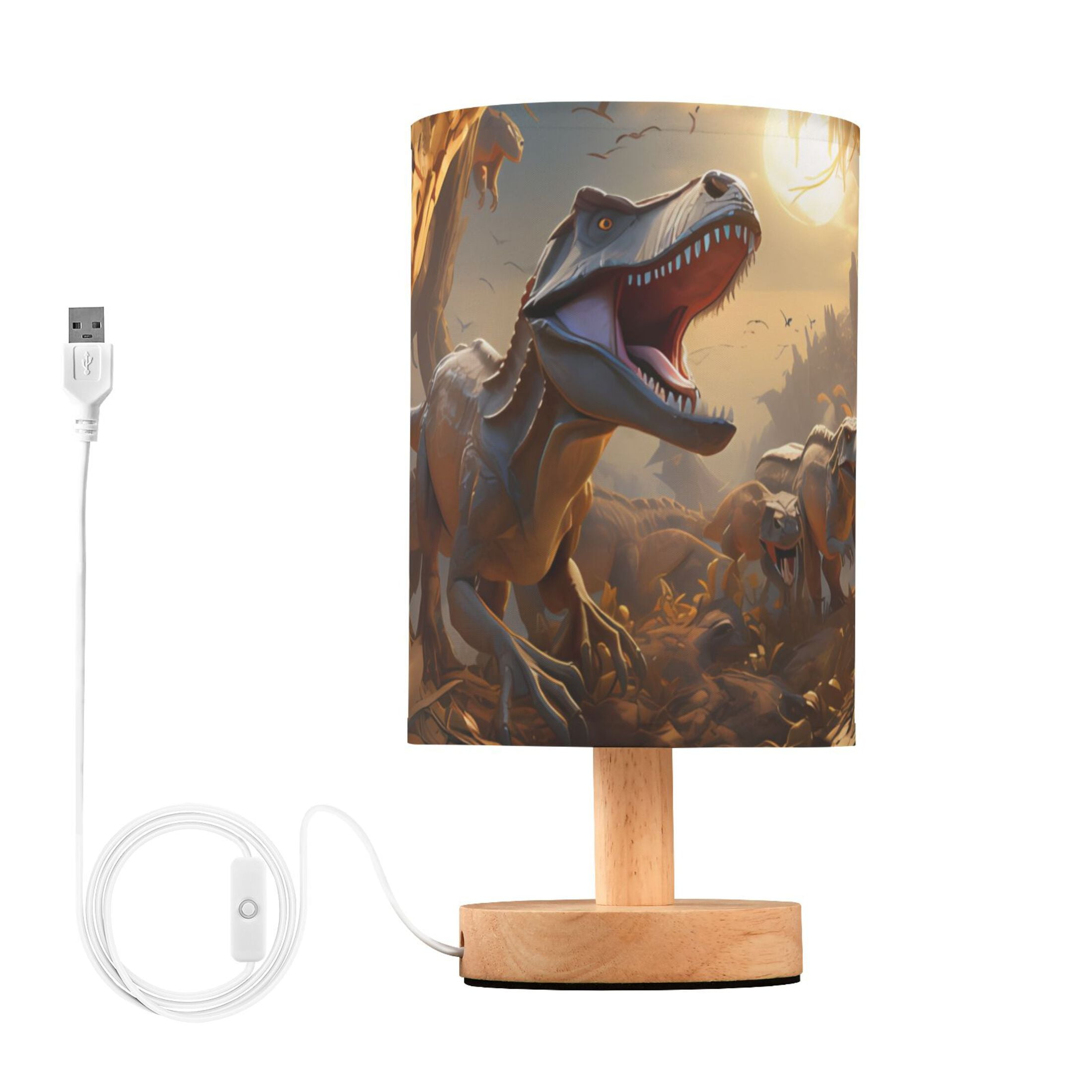 Dinosaurs Cave Leaves Table Lamp USB Bedside Desk Nightstand Lamp ...