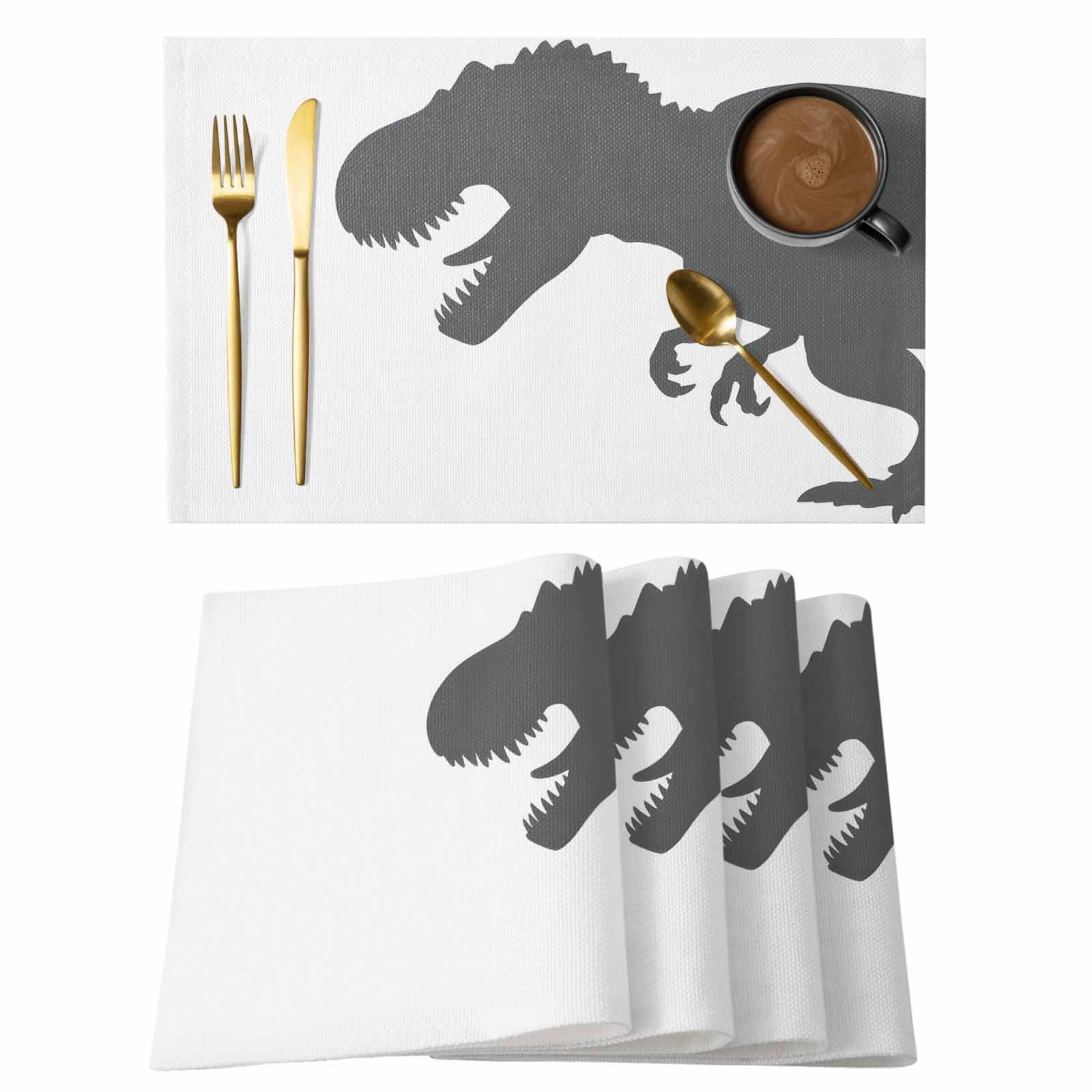 Dinosaurs Cotton Linen Placemats Set of 12, Dinosaur Silhouette Cartoon ...