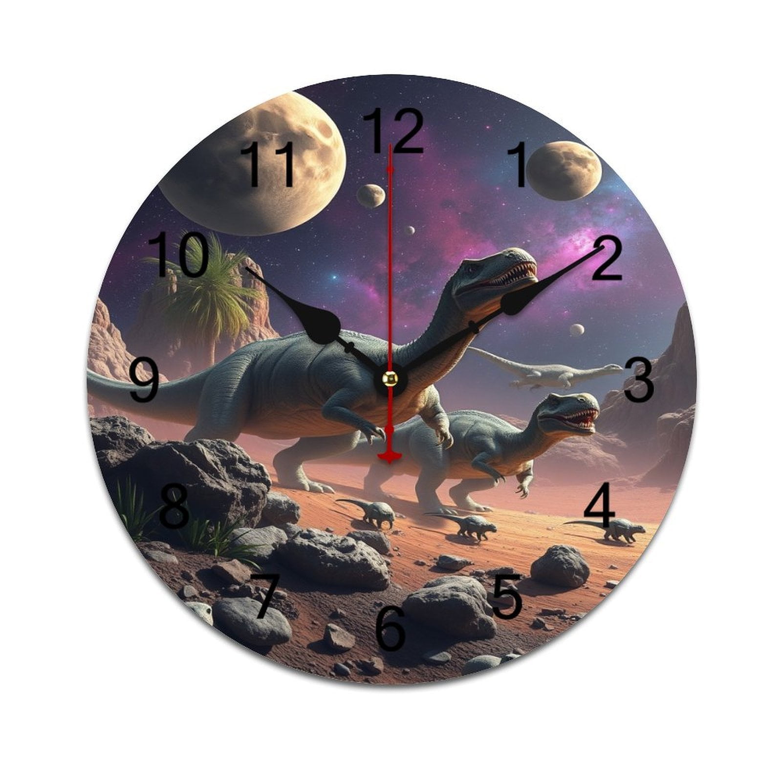 Dinosaurs Crawling in Surreal Space Silent Wall Clock Movement Battery ...