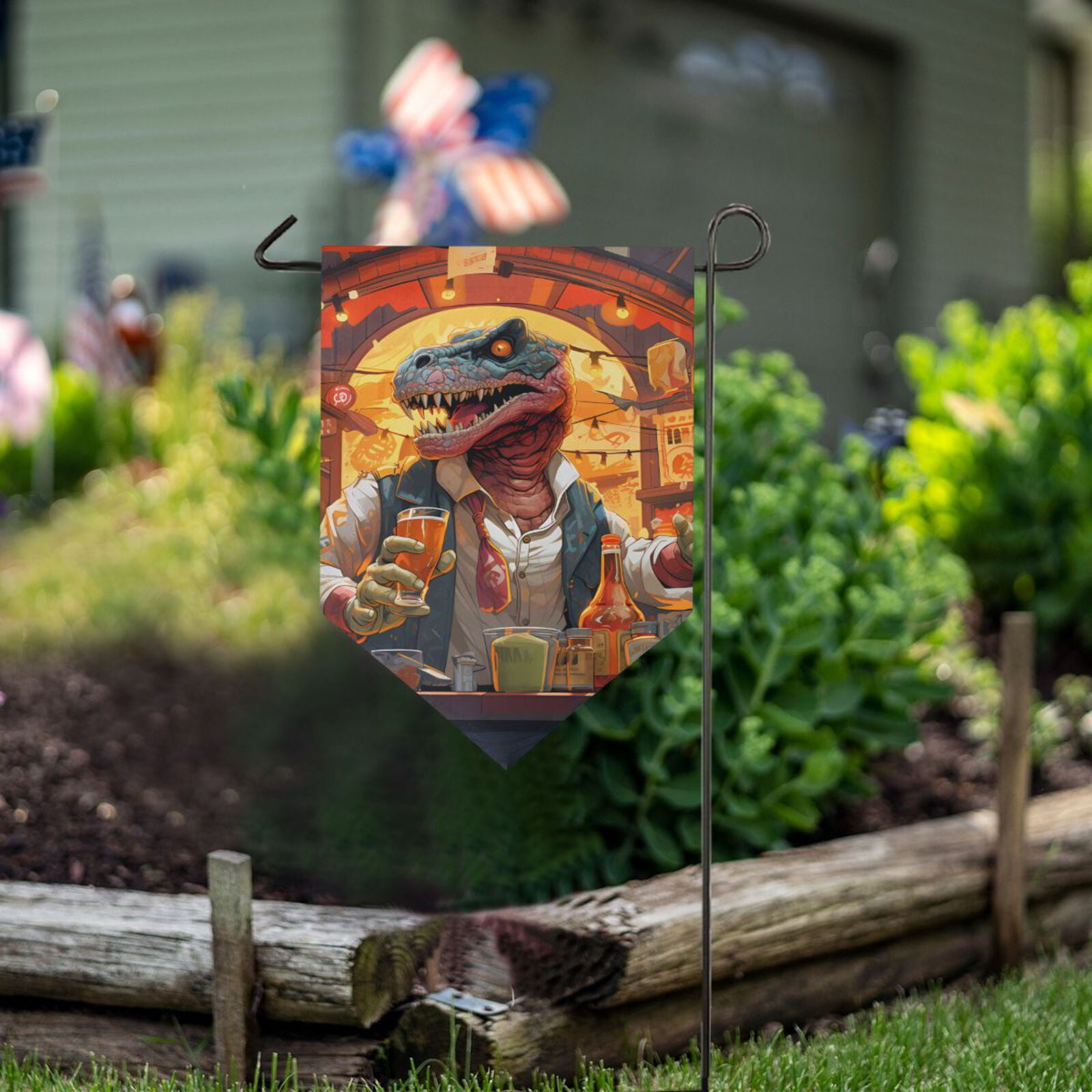 Dinosaurs Drink Desk Lamb Garden Flag 18" x 12.5" Double Sided Yard ...