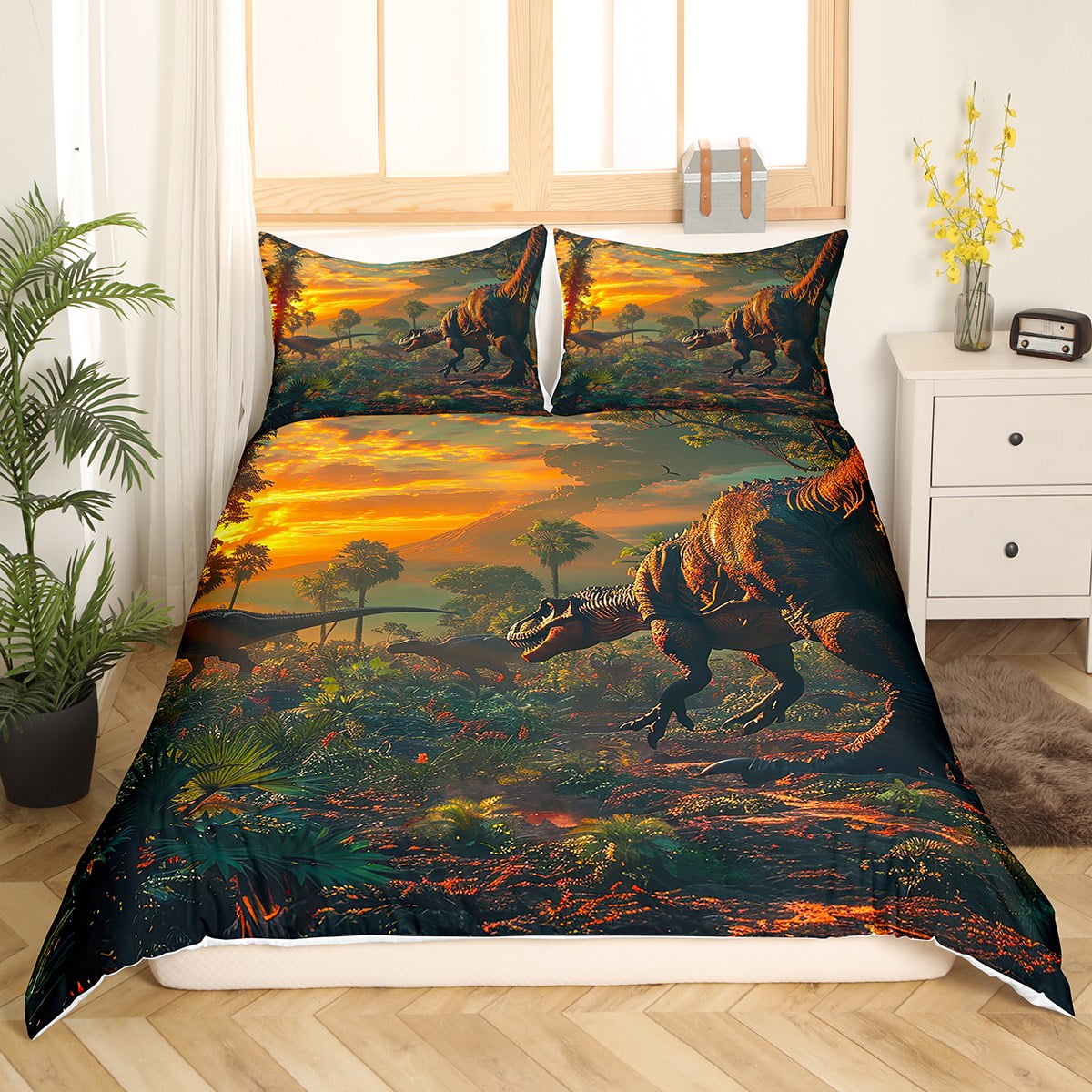 Dinosaurs Duvet Cover 3D Realistic Dinosaur Full Bedding Sets for Boys ...