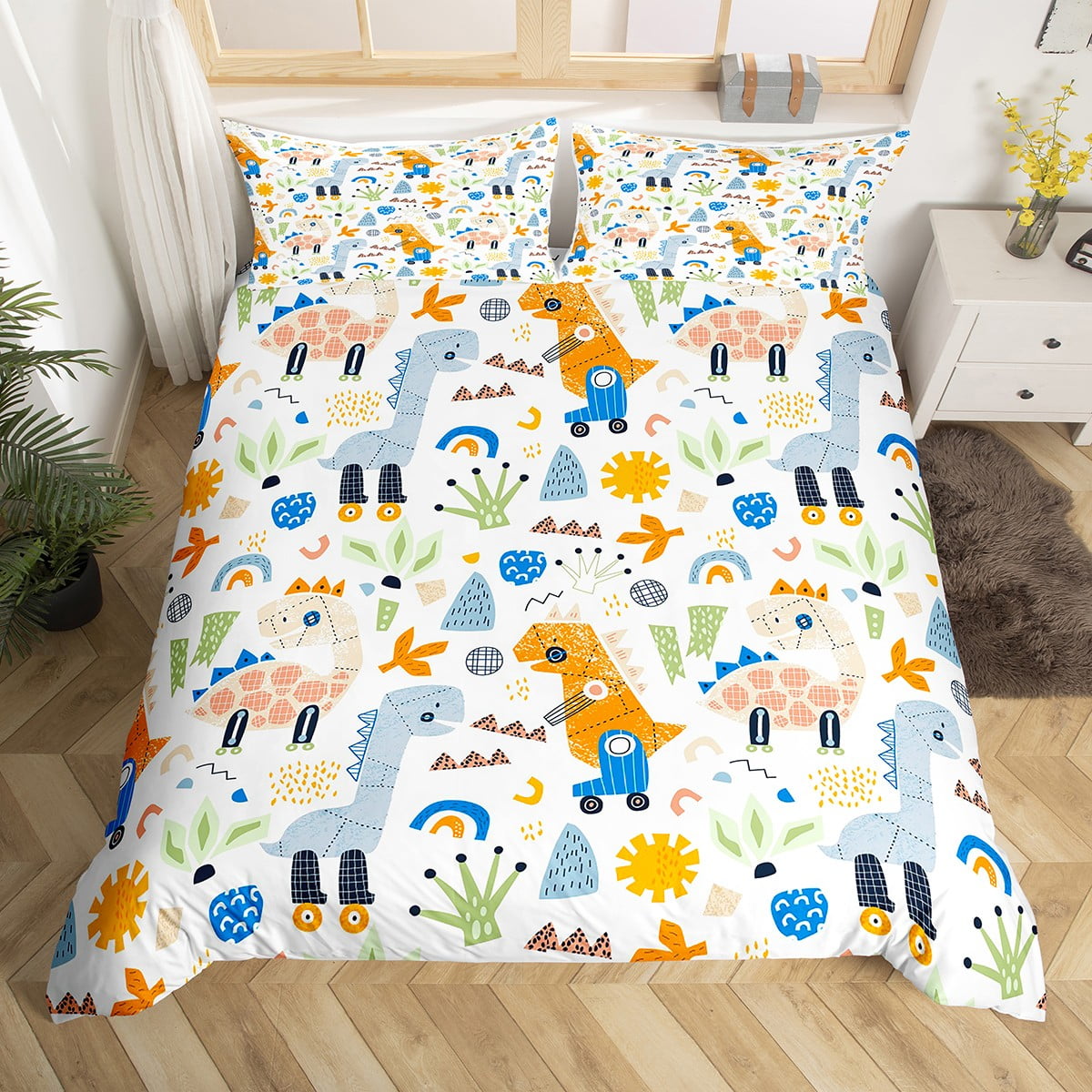 Dinosaurs Duvet Cover Queen Girls Boys Bedroom Decor,Cartoon Kawaii ...