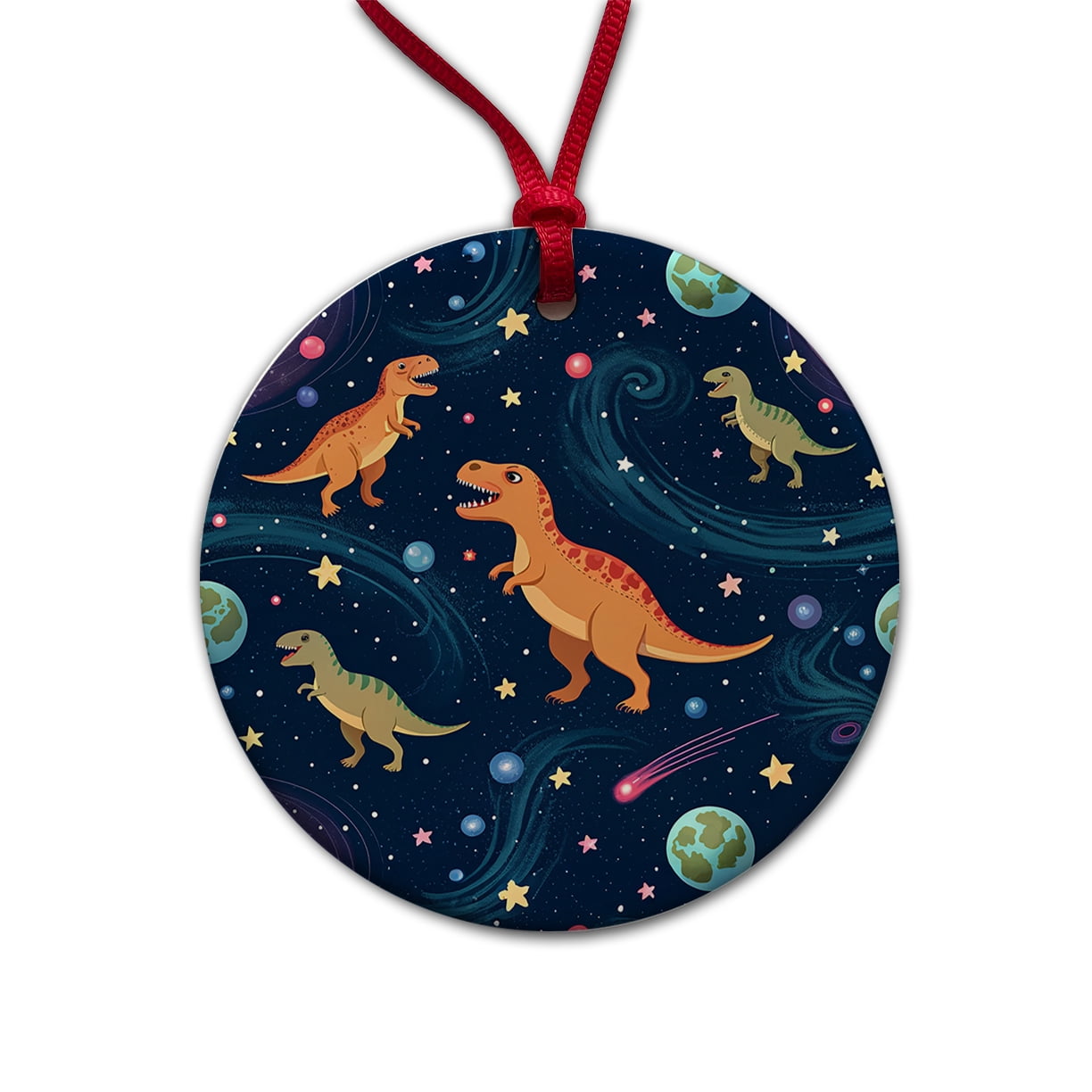 Dinosaurs Floating In Space Galaxy Planets Christmas Tree Holiday Round ...