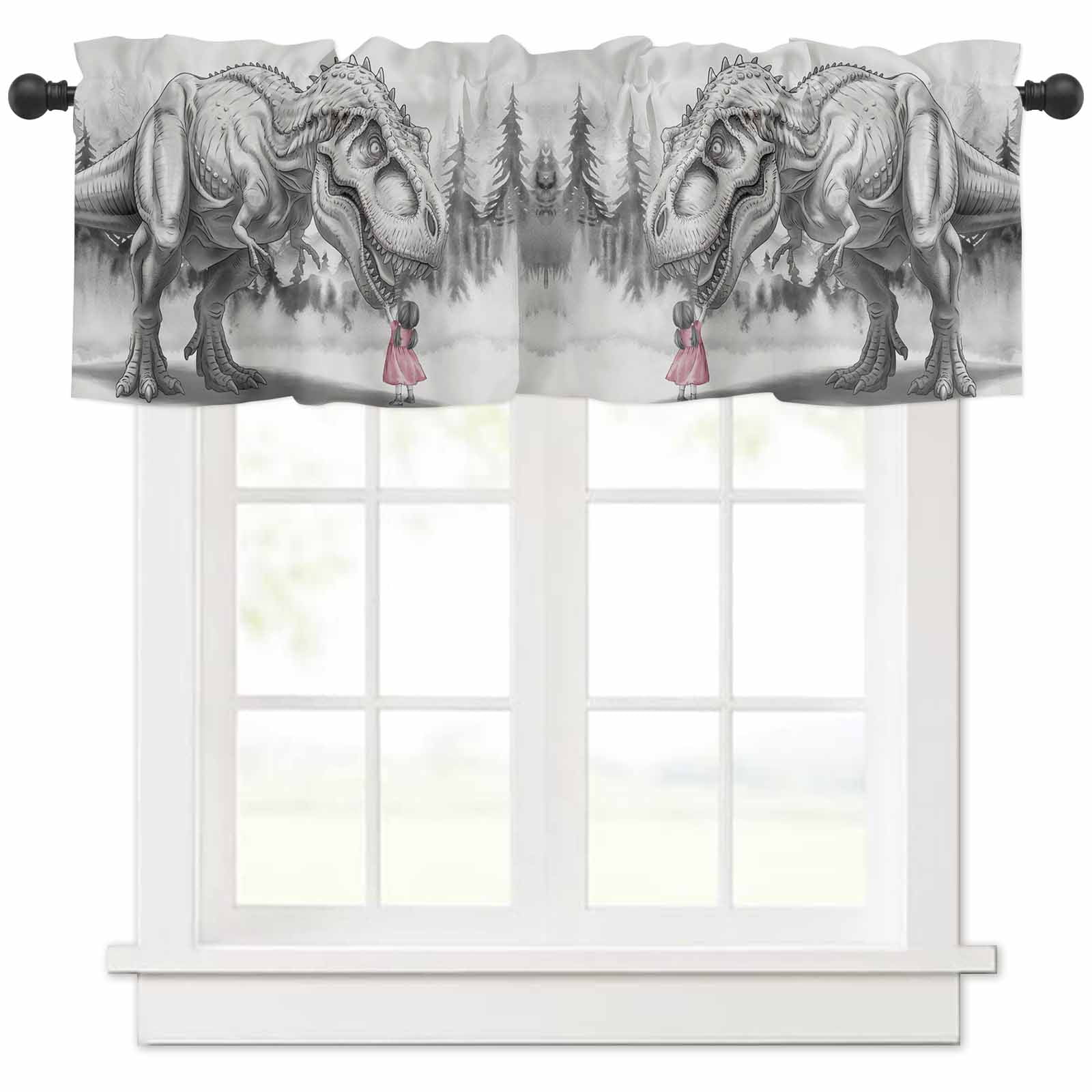 Dinosaurs Girl Valances for Windows Farmhouse Kitchen Curtains Valances ...