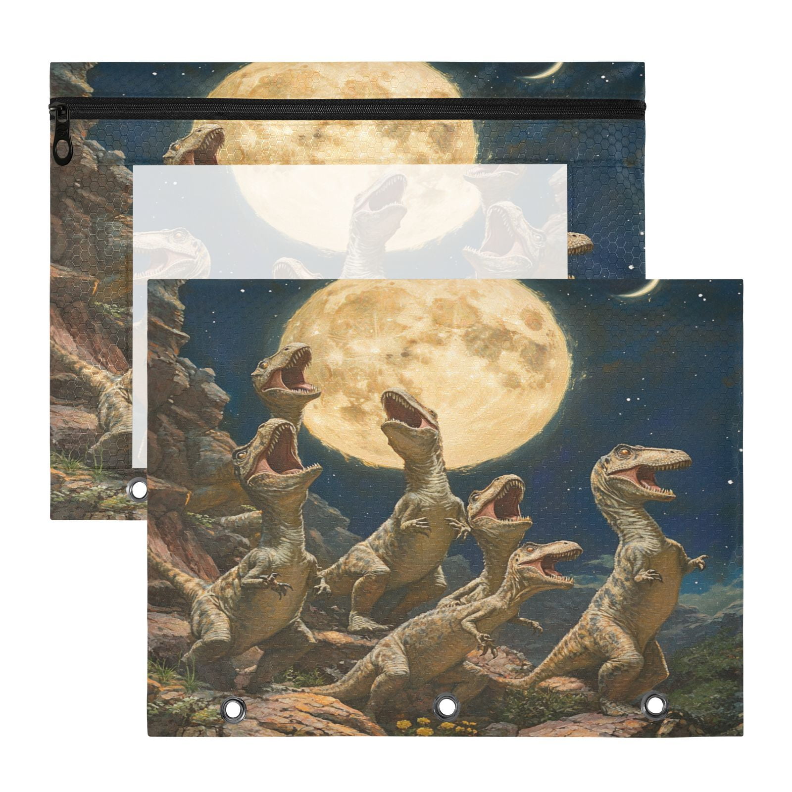 Dinosaurs Howling at Moon A4 Pencil Pouch 3 Ring Zipper Pencil Pouches ...