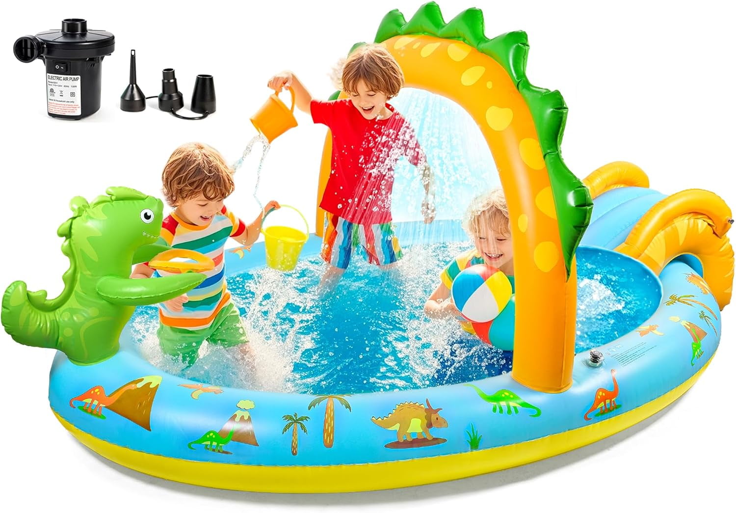 Dinosaurs Inflatable Play Center Kiddie Pool with Slide and Sprinkler ...