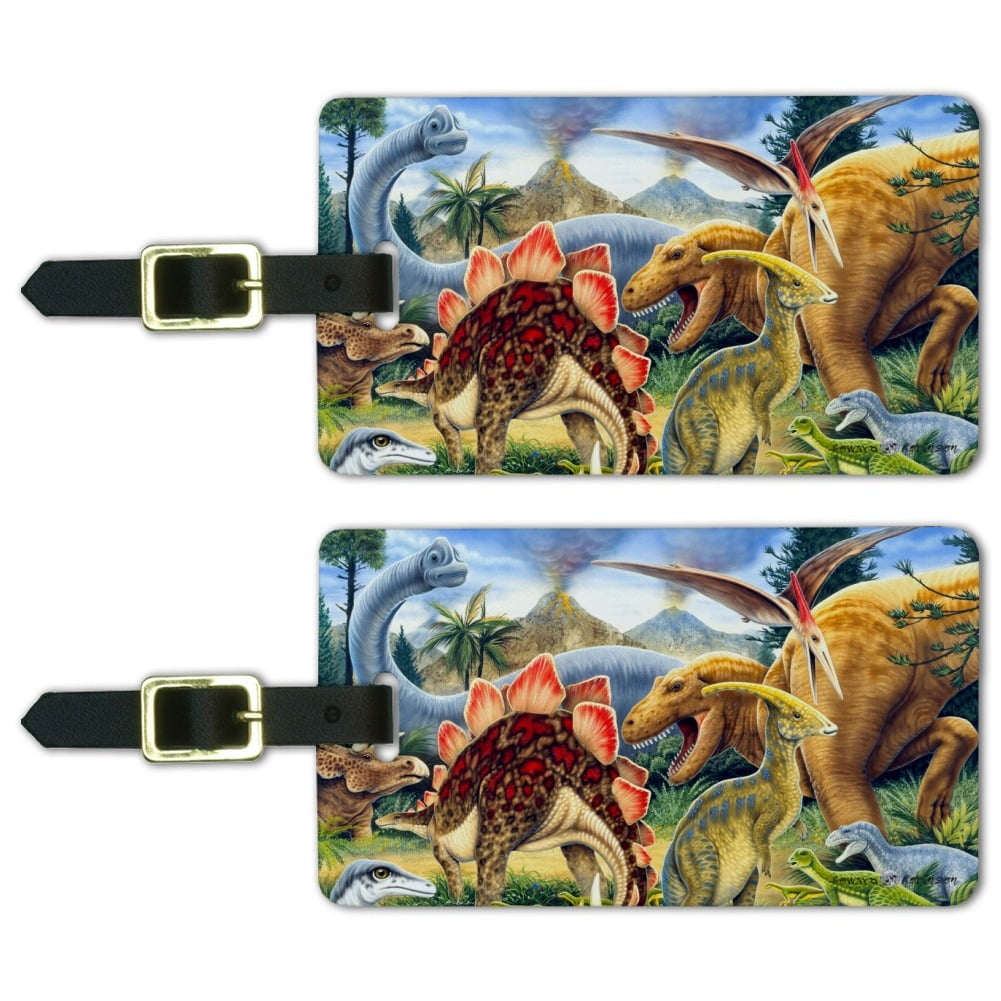 Dinosaurs Jurassic Collage T-Rex Stegasaurus Luggage ID Tags Suitcase ...