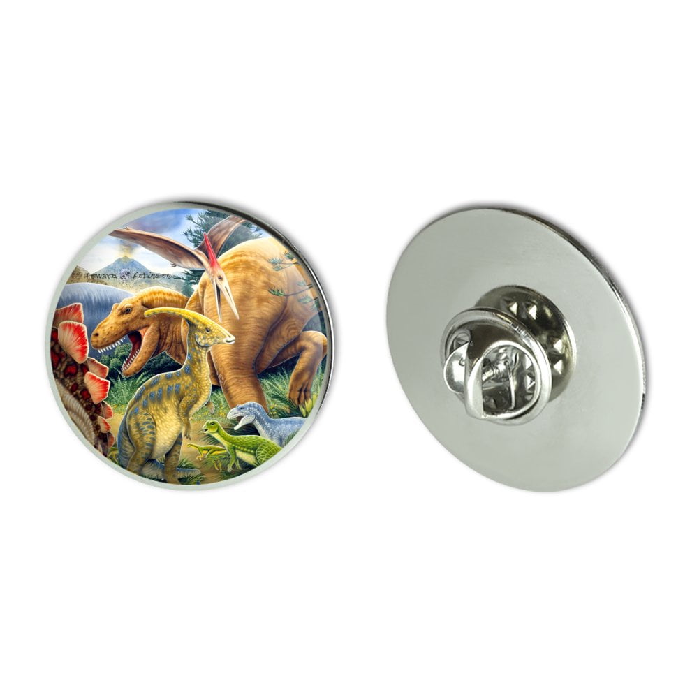Dinosaurs Jurassic Collage T-Rex Stegasaurus Metal 1.1" Tie Tack Hat ...