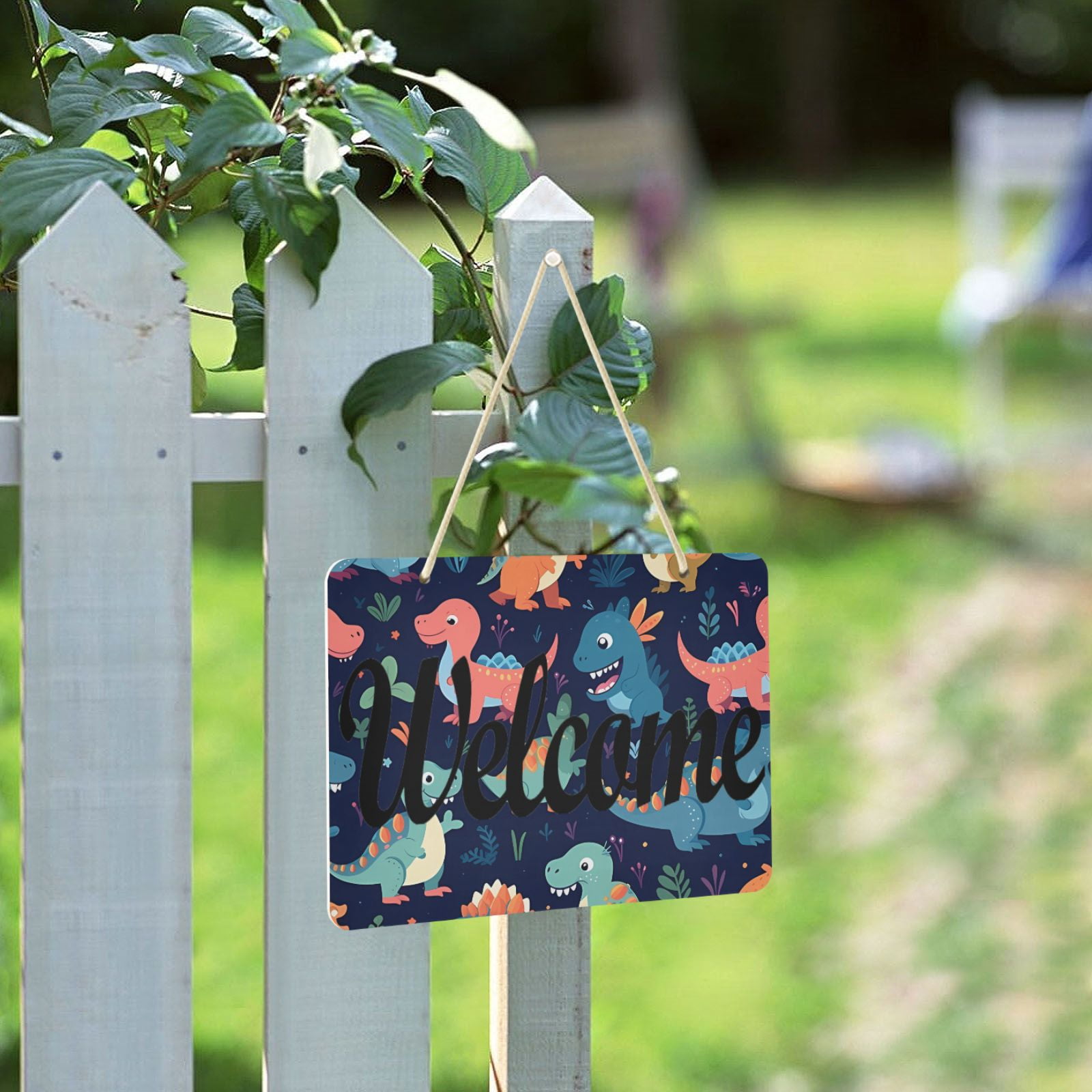 Dinosaurs Leaves Cartoon Welcome Sign for Front Door Porch Wreath Door ...