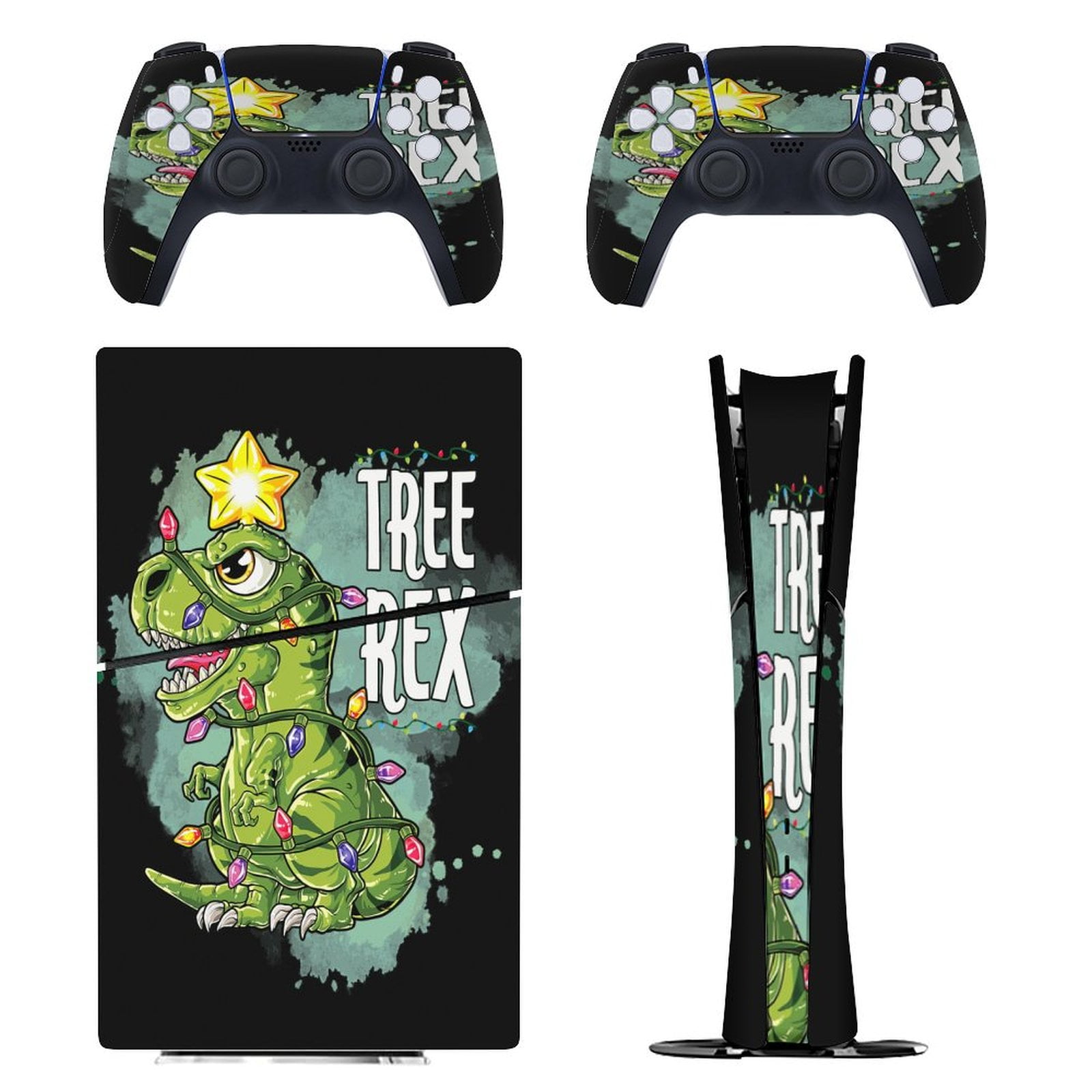 Dinosaurs, Lights, Christmas PS5/PS5 Slim Digital Disc Skin Sticker For Console And Controller ...