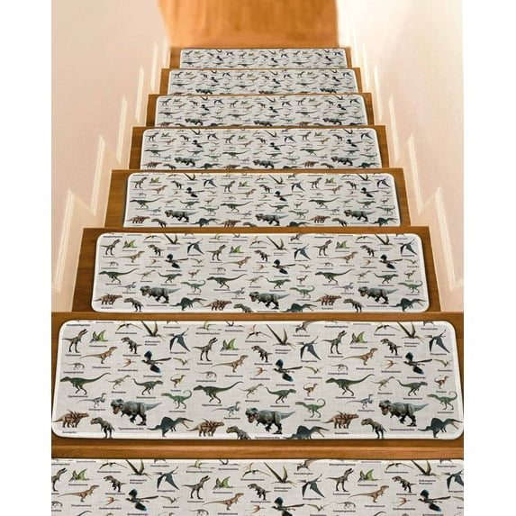 Dinosaurs Non-Slip Stair Treads for Wooden Steps, 4 Pack-8x30in Carpet ...