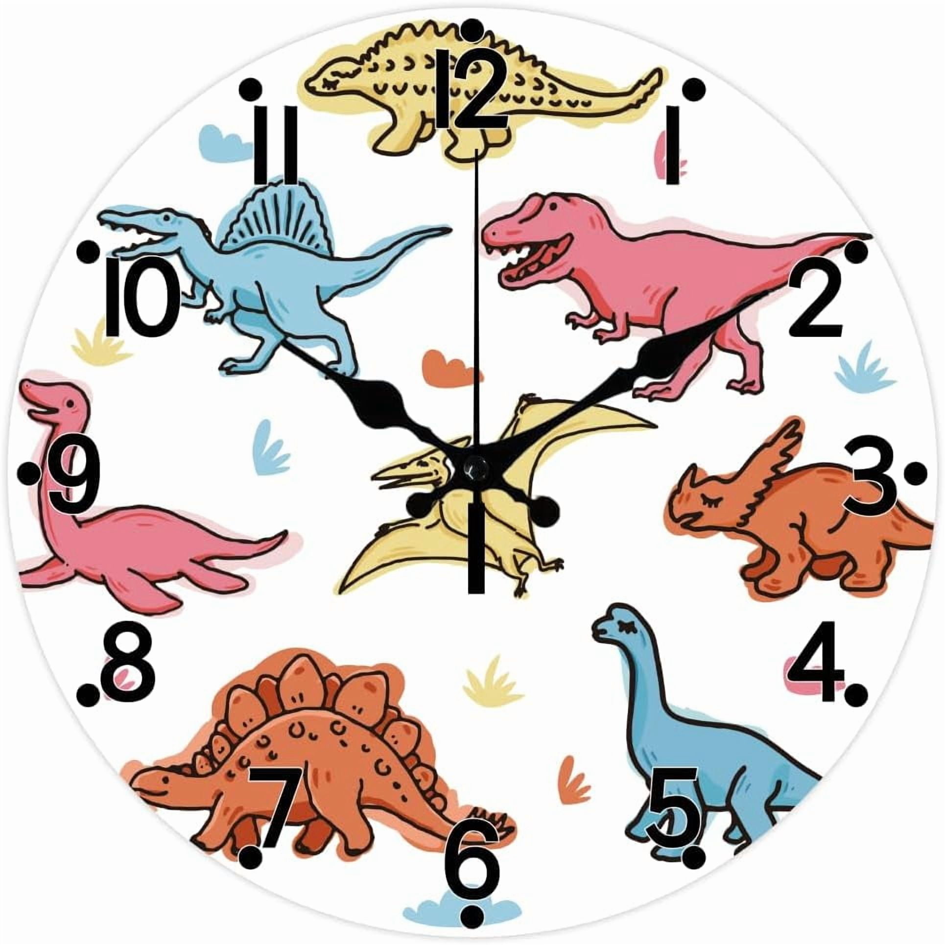 Dinosaurs Pattern Wall Clock 12 Inch Non-Ticking Clocks Tyrannosaurus ...