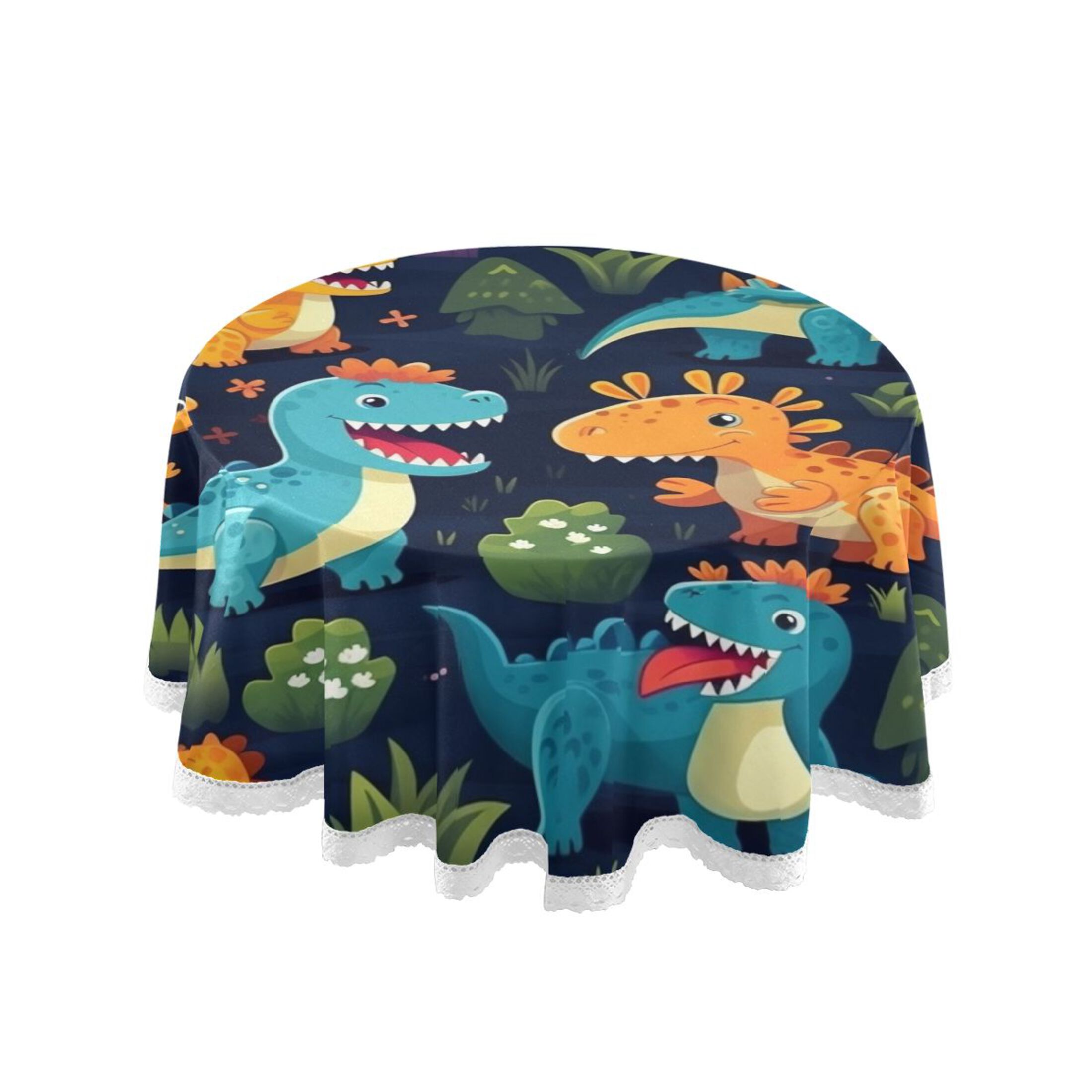 Dinosaurs Plants Cartoon Round Tablecloth 60" Reusable Circle Table ...