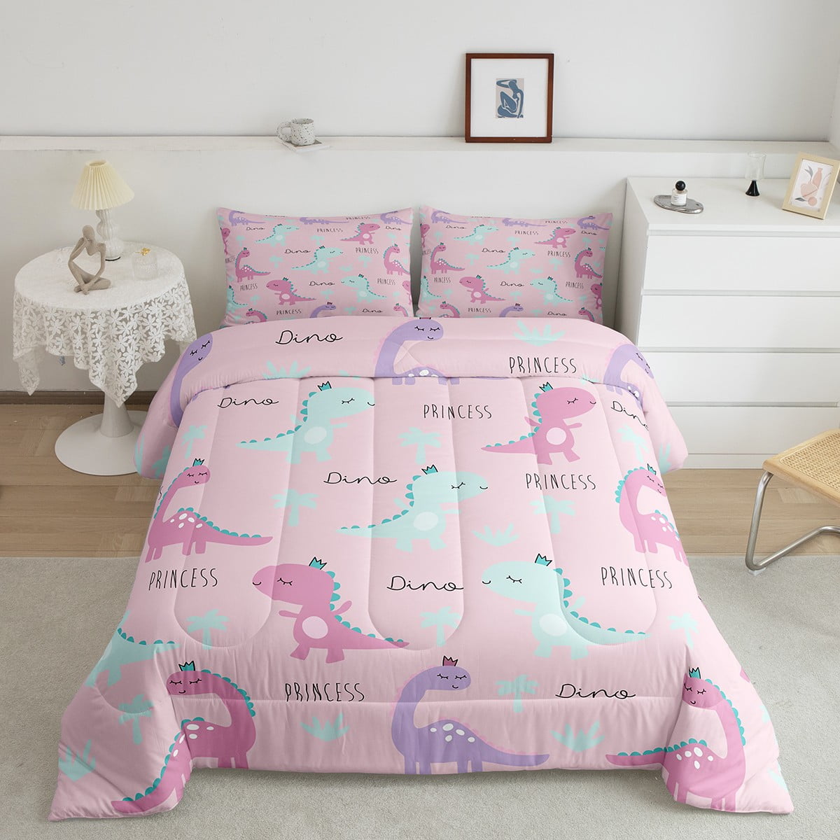 Dinosaurs Queen Comforter Set,Cartoon Dinosaur Quilt Kawaii Dino ...