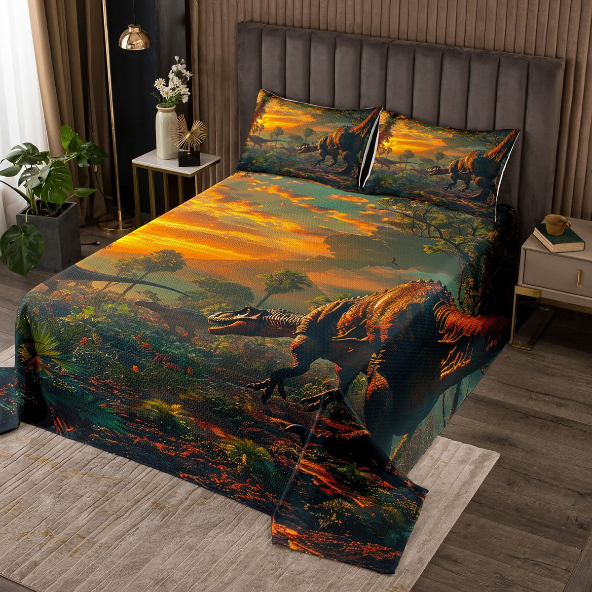 Dinosaurs Quilt Set 3D Realistic Dinosaur Queen Bedspread Set for Boys ...