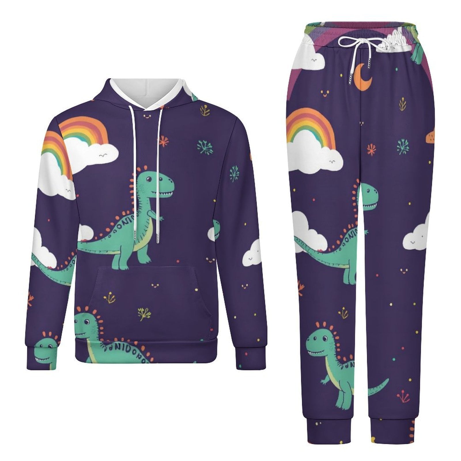 Dinosaurs Rainbows Clouds Starry Sky Hoodie And Pants Set Tracksuit Men ...