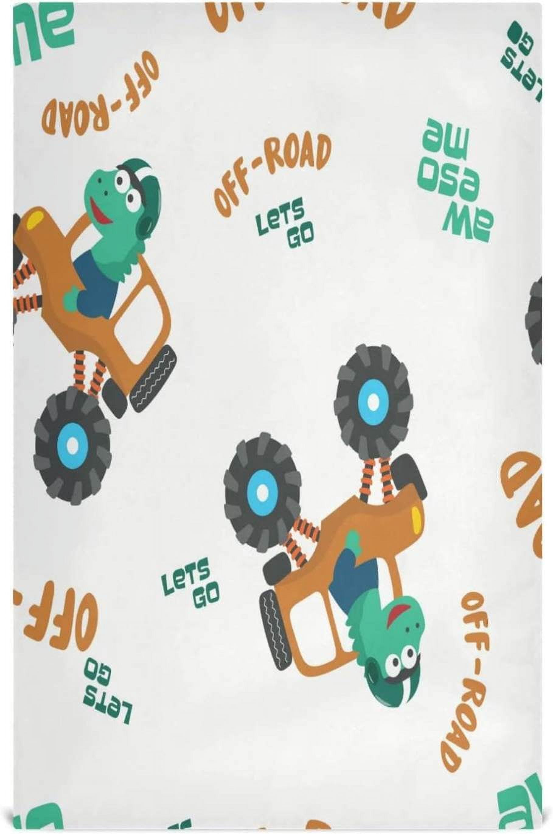 Dinosaurs Riding Monster Truck Dish Towels Set of 6, Off-Road Car ...