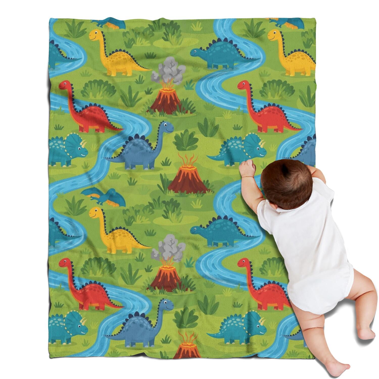 Dinosaurs River Volcano Green Pattern Blanket,Comfortable Soft Lamb ...