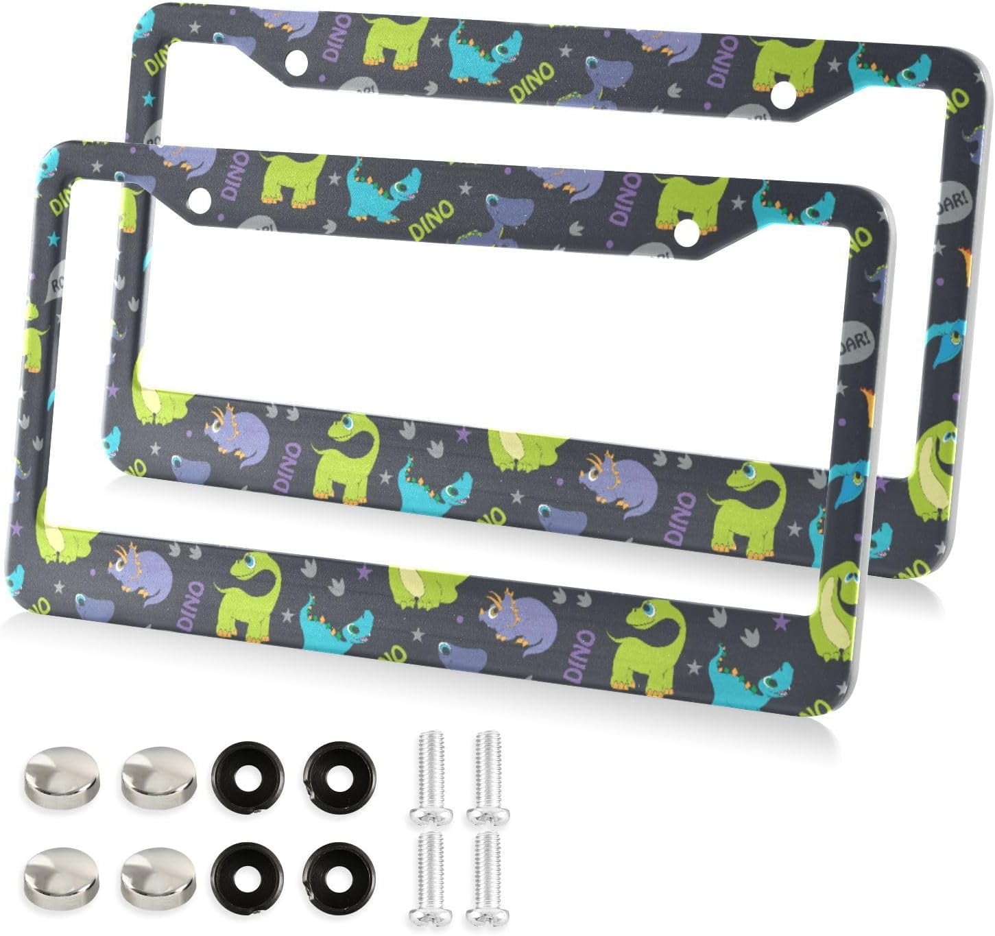 Dinosaurs Roaring License Plate Frame - 2 Pack Universal Stainless ...