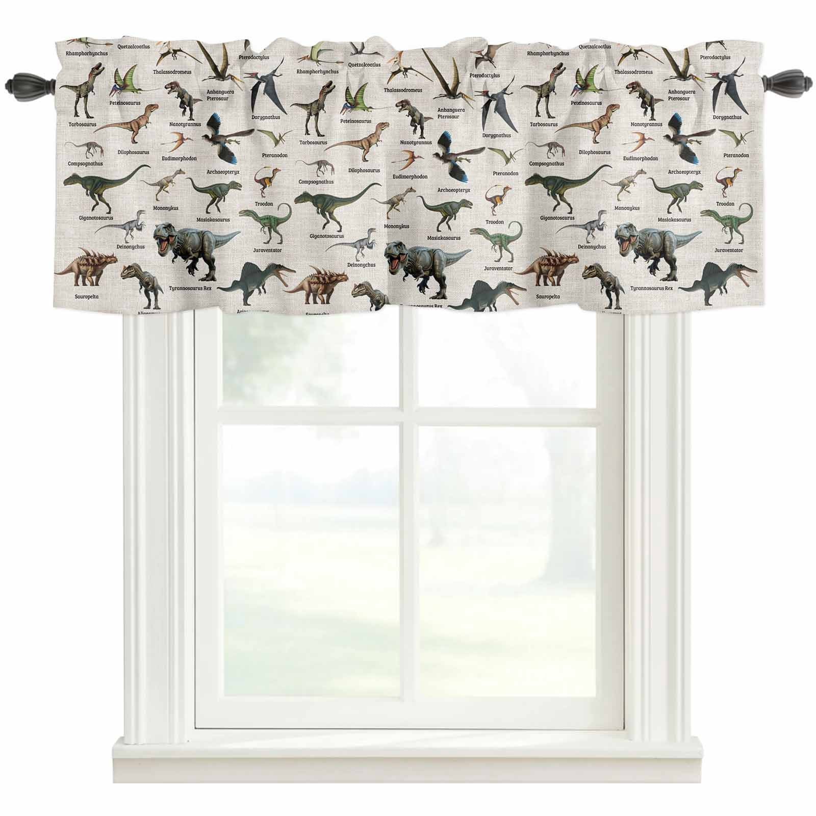 Dinosaurs Rod Pocket Curtain Valance, Natural Primitive Wild Animals ...