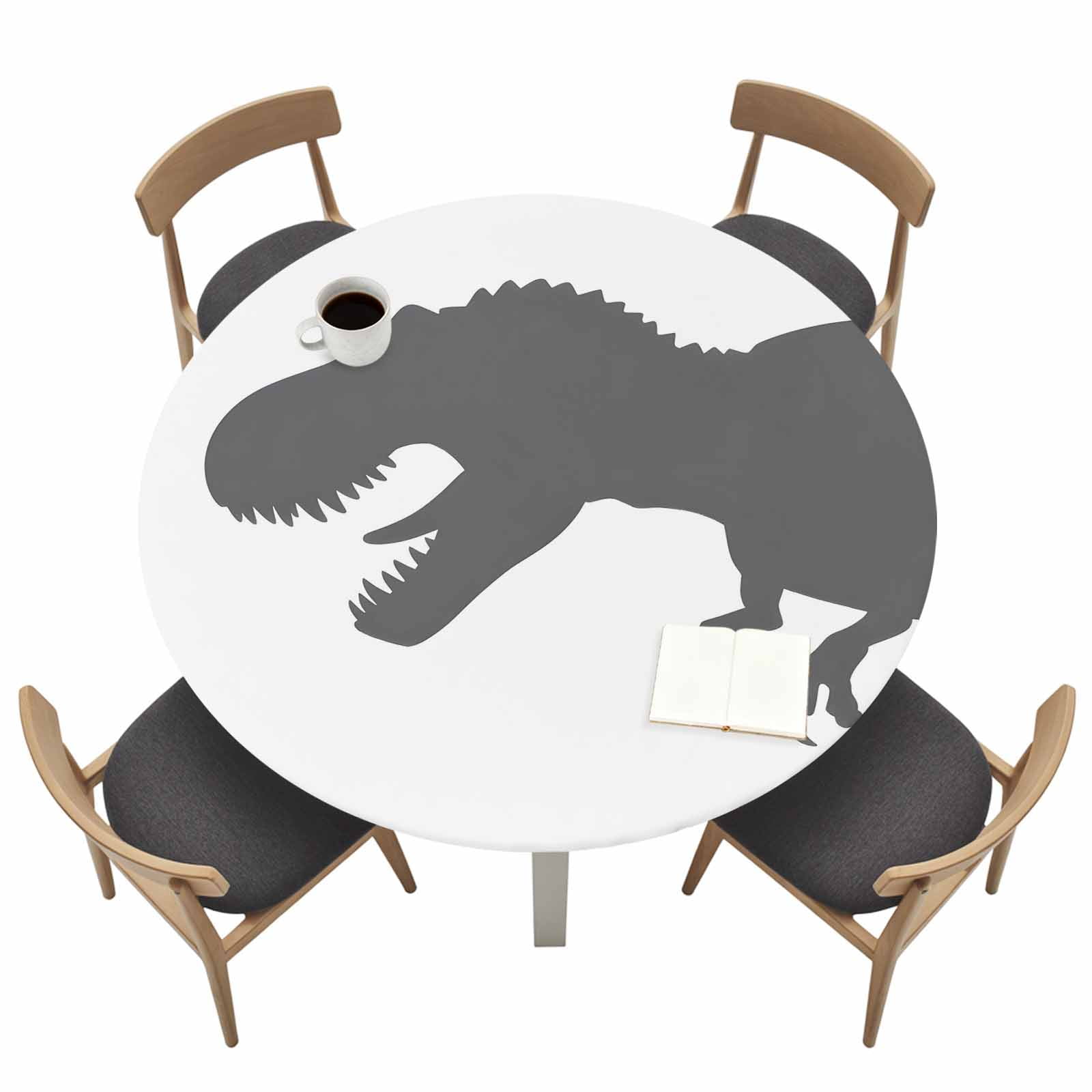 Dinosaurs Round Fitted Tablecloth with Elastic Edge Dinosaur Silhouette ...