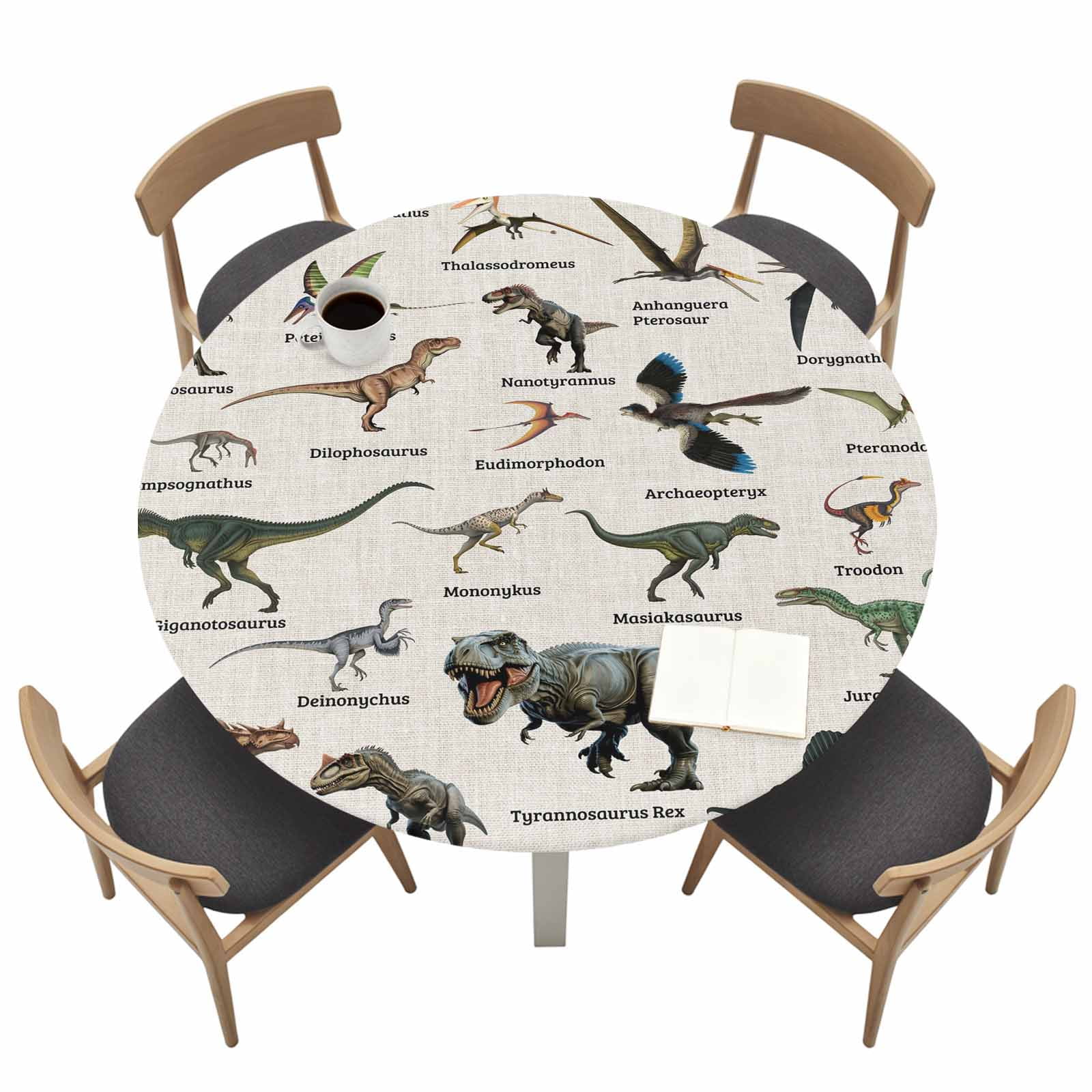 Dinosaurs Round Fitted Tablecloth with Elastic Edge Vintage Major ...
