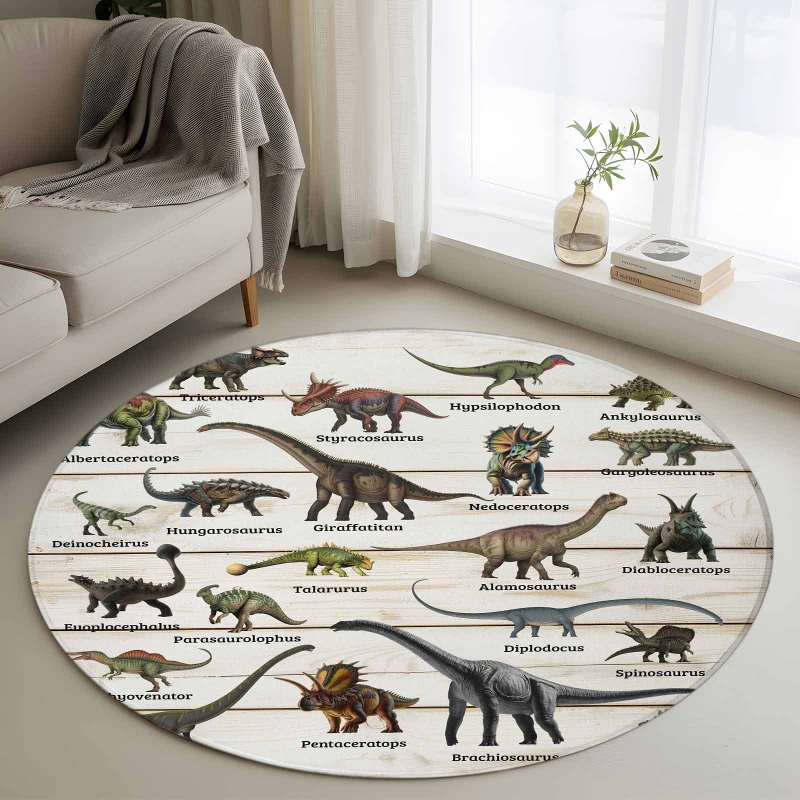 Dinosaurs Round Rug 3.3ft Washable Circle Entryway Rugs Non Slip ...