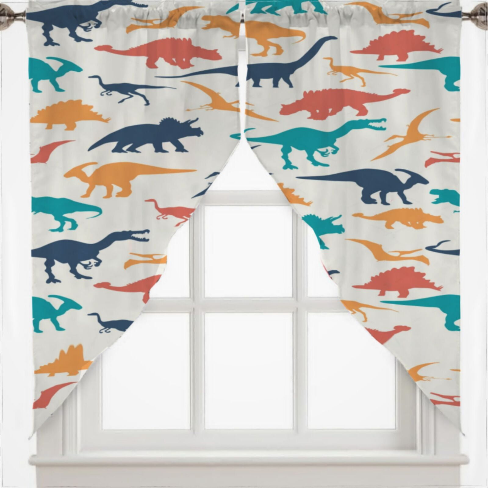 Dinosaurs Silhouette Swag Valances For Windows 2 Pack For Kitchen ...