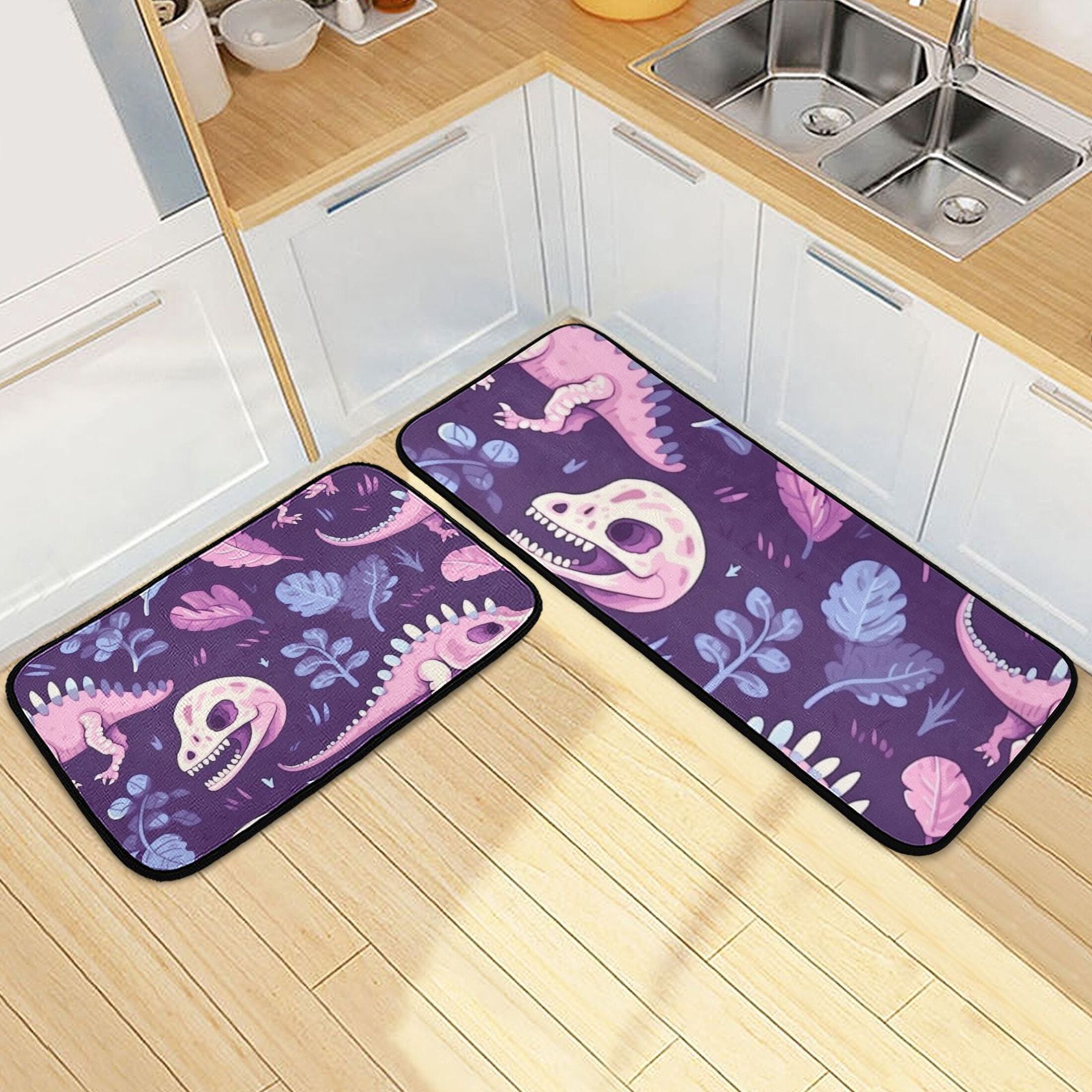 Dinosaurs Skull Head Kitchen Rugs Set of 2 Non Slip Floor Foam Mat ...