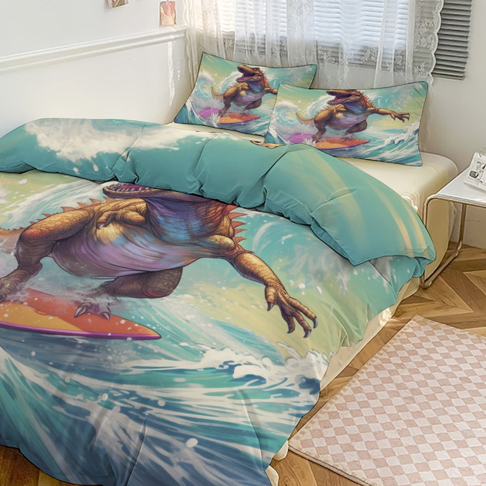 Dinosaurs Surfing Bedding Set with Zipper Closure for Girls & Boys ...