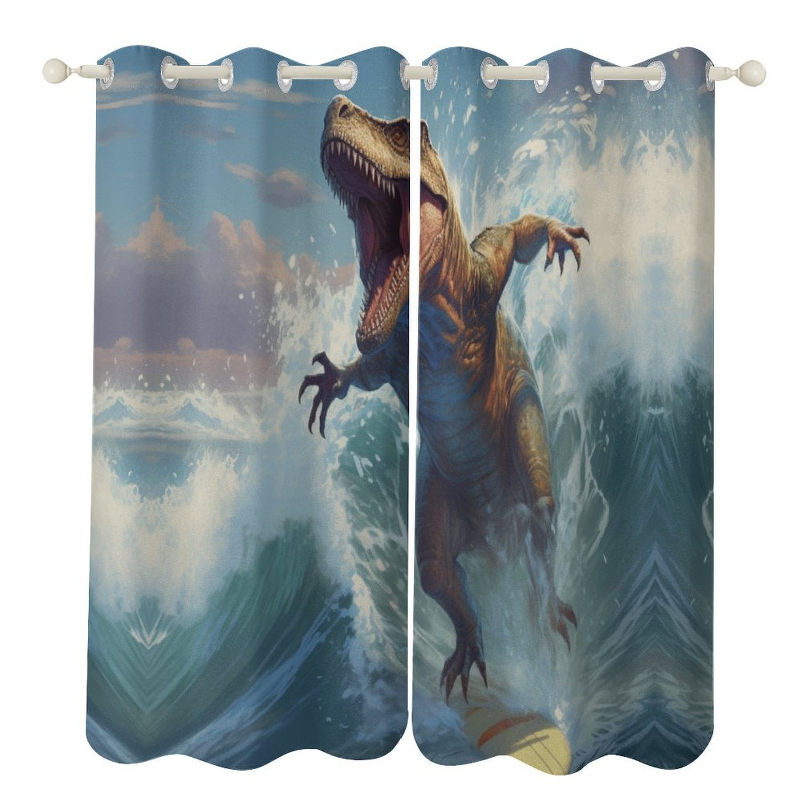 Dinosaurs Surfing Modern Window for Living Room Curtains for Child ...