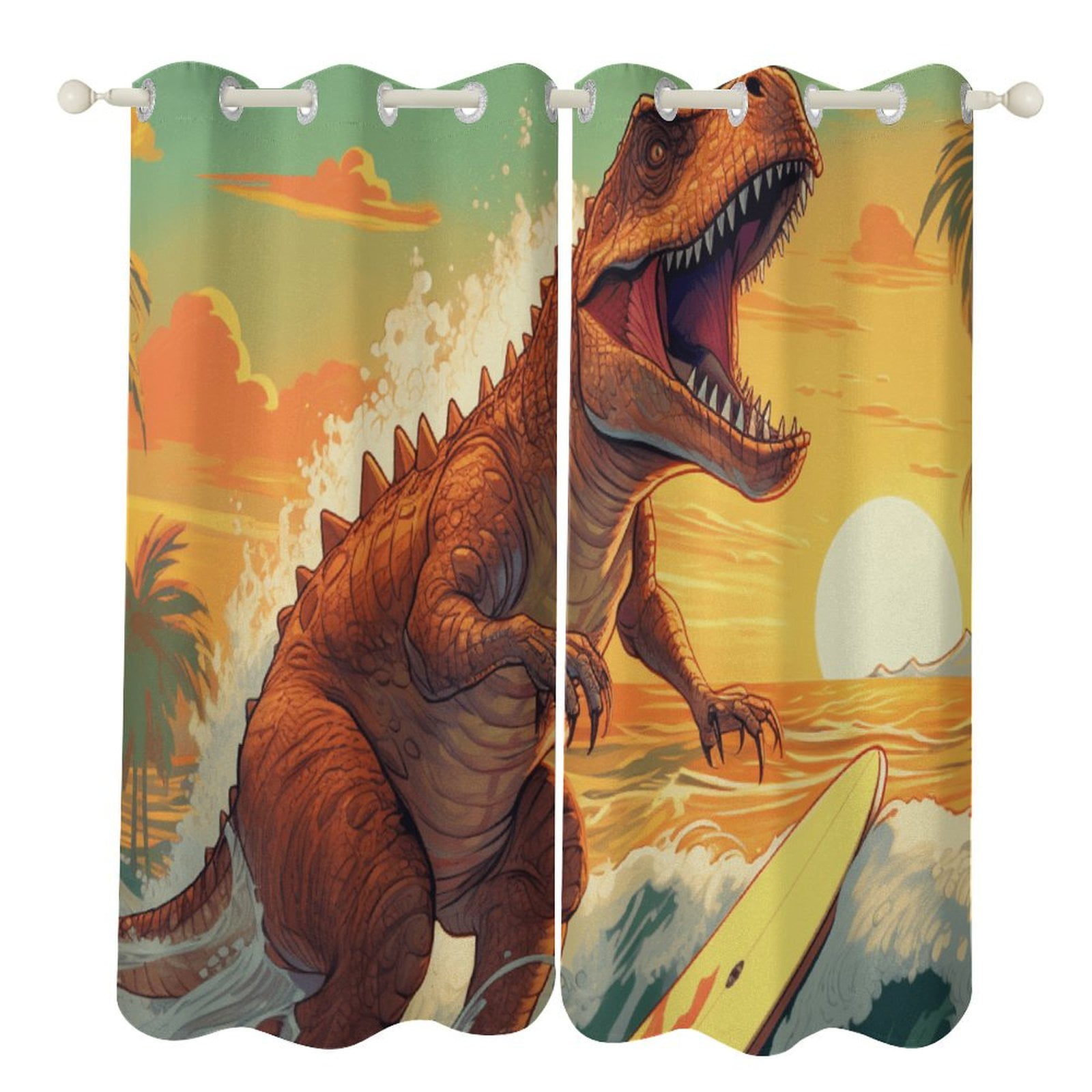 Dinosaurs Surfing Modern Window for Living Room Curtains for Child ...