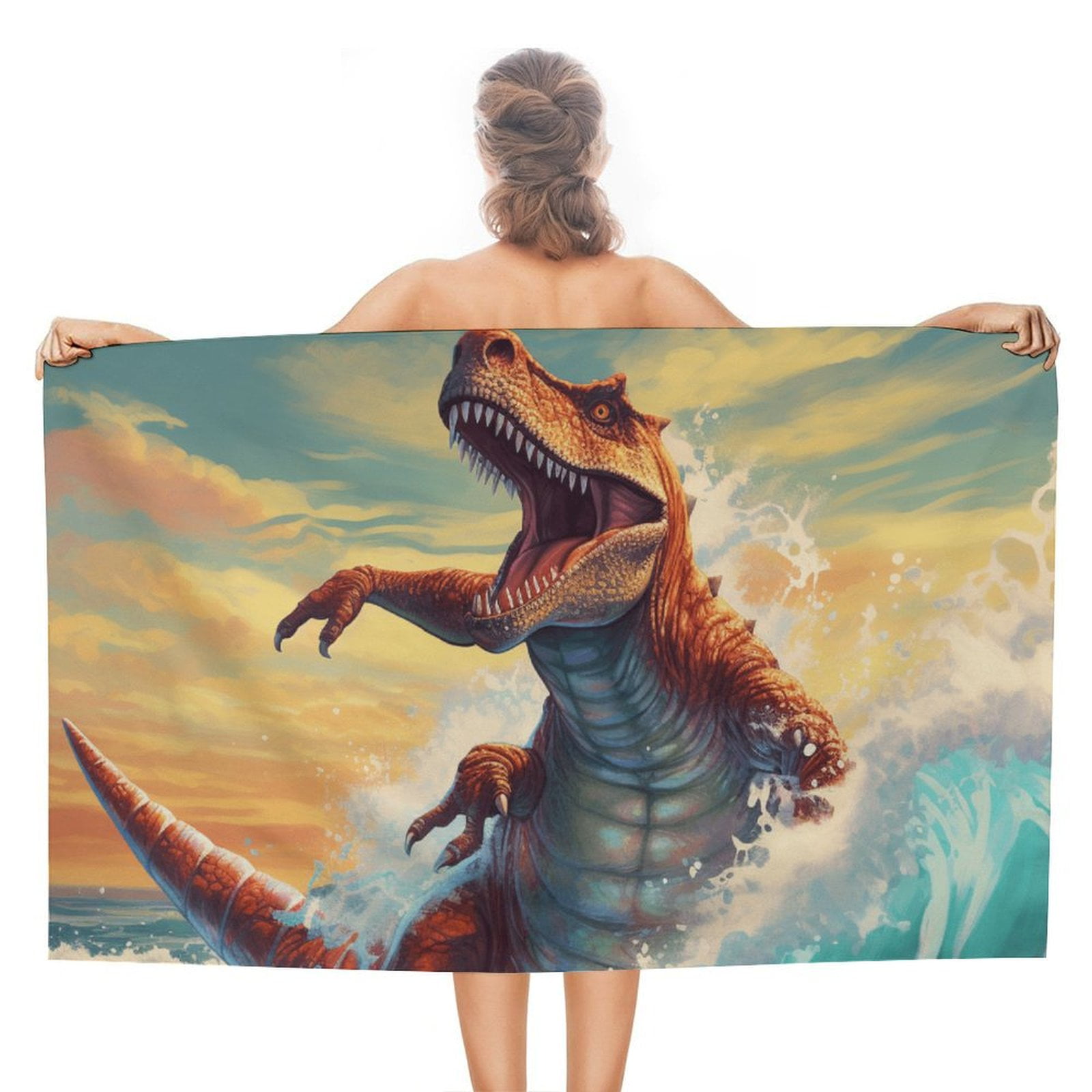 Dinosaurs Surfing Oversized -Washed Lightweight Quick Dry Beach Towels - 32"x63" - Walmart.com