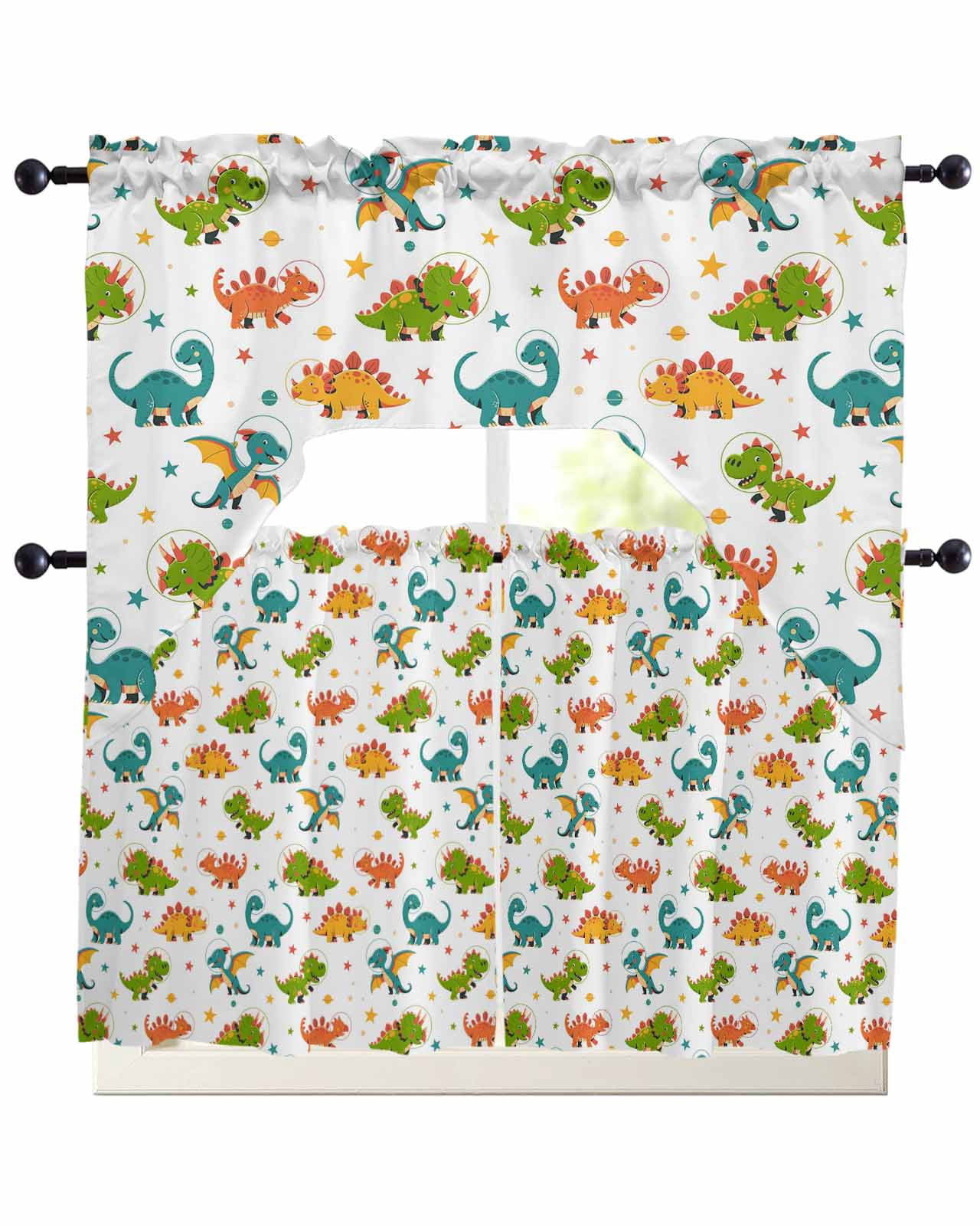 Dinosaurs Swag Curtains for Living Room/Bedroom Windows, Green Orange ...